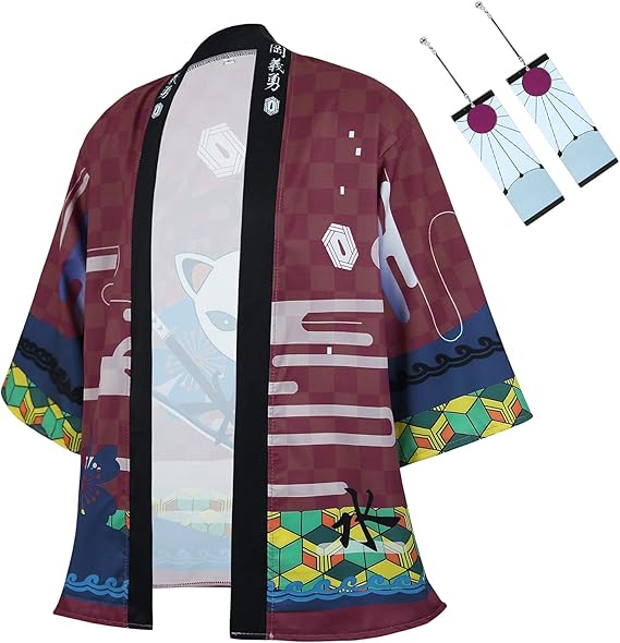 Men's Demon Slayer Robes Earring Kimetsu no Yaiba Cosplay Cloak (Brown ...