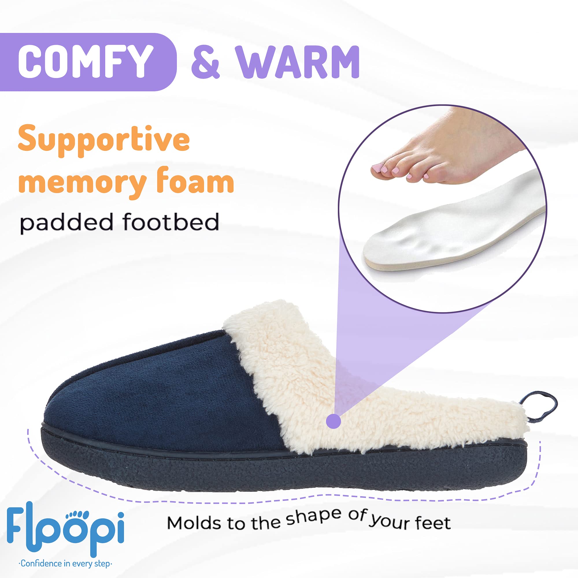 Floopi House Slippers for Women, Fur Lined Clog Womens Slippers Cozy ...