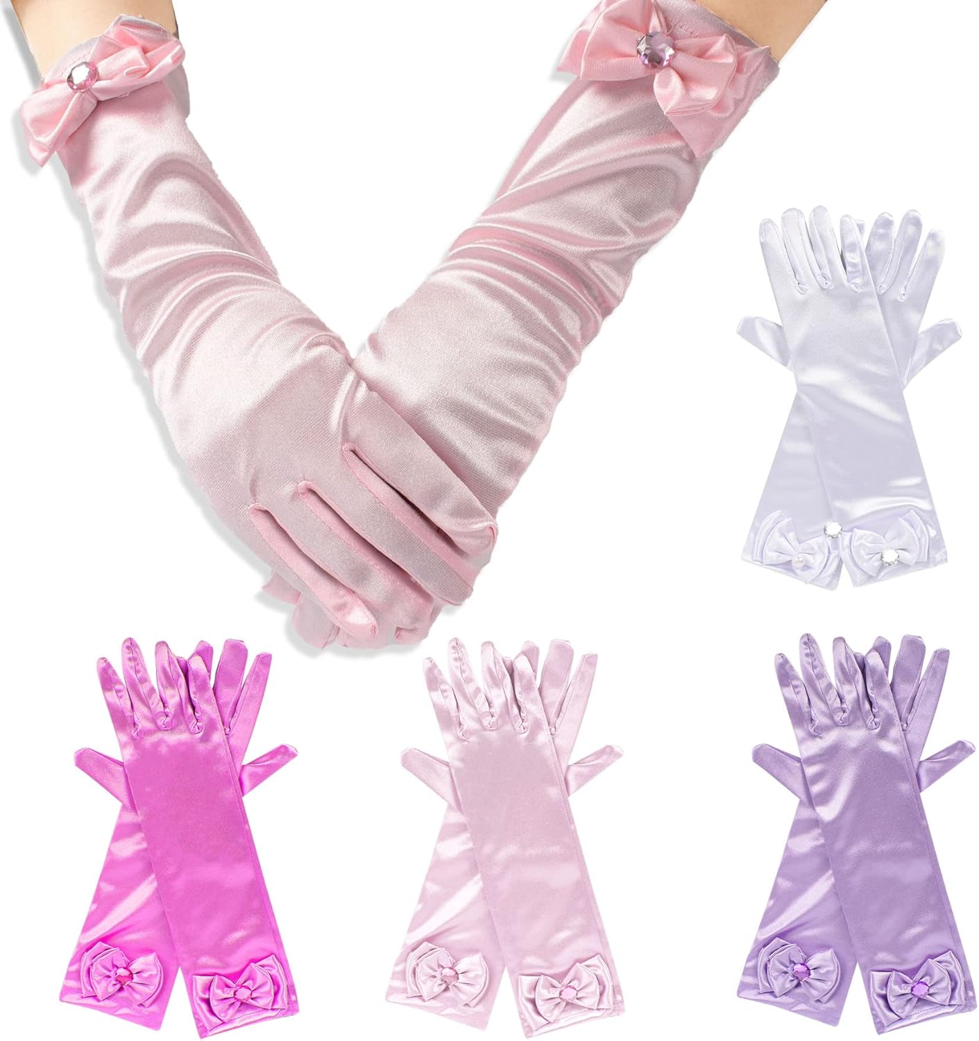 Amazon.com: VIOCIWUO Little Girl Satin Gloves 4Pcs Long Princess Bow ...