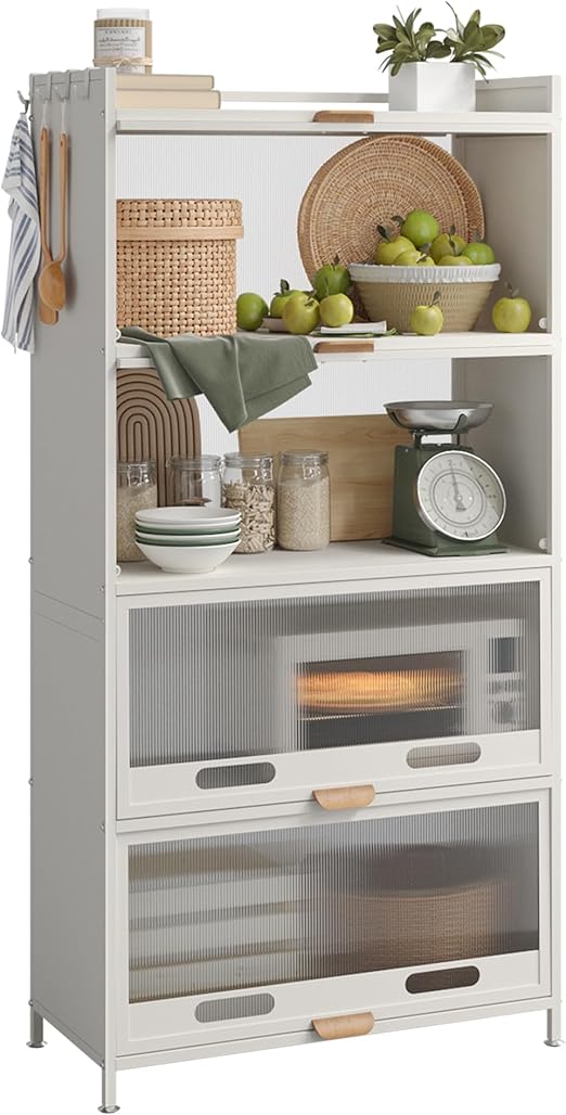 NETEL Kitchen Cupboard,5 Tier Cabinets with Wheels and Flip Door,Bakers ...