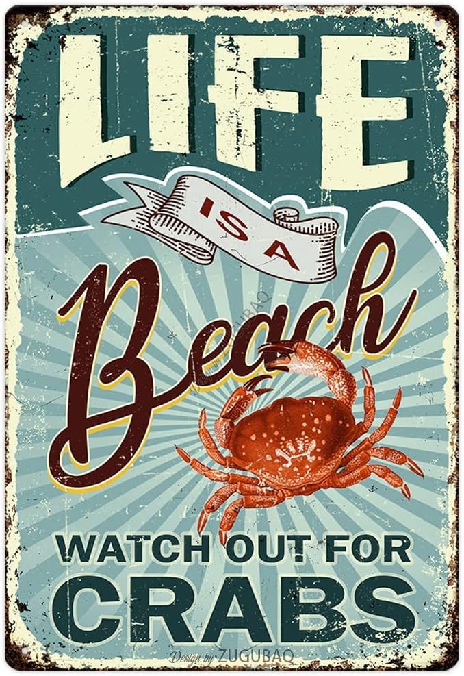Amazon.com : Vintage Tin Signs Wall Decor, Life Is A Beach Watch Out ...