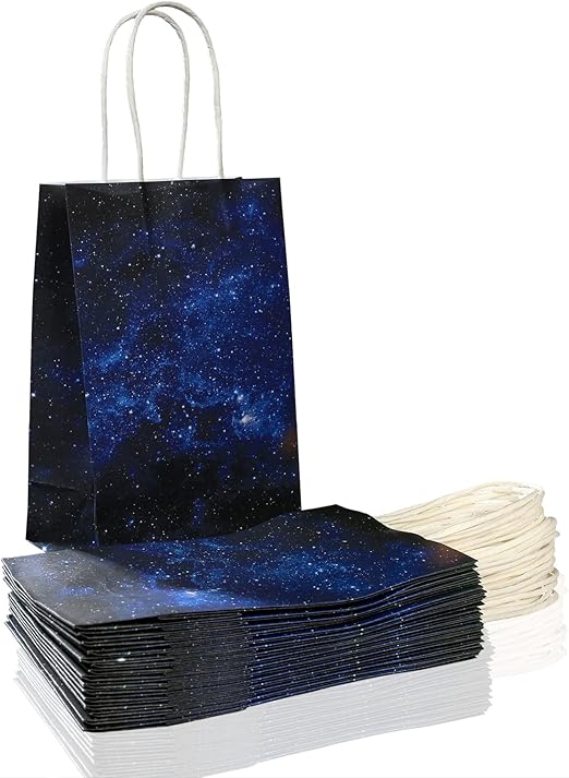 Amazon.com: 16 Pieces Galaxy Party Space Gift Bags with Handles Kraft ...