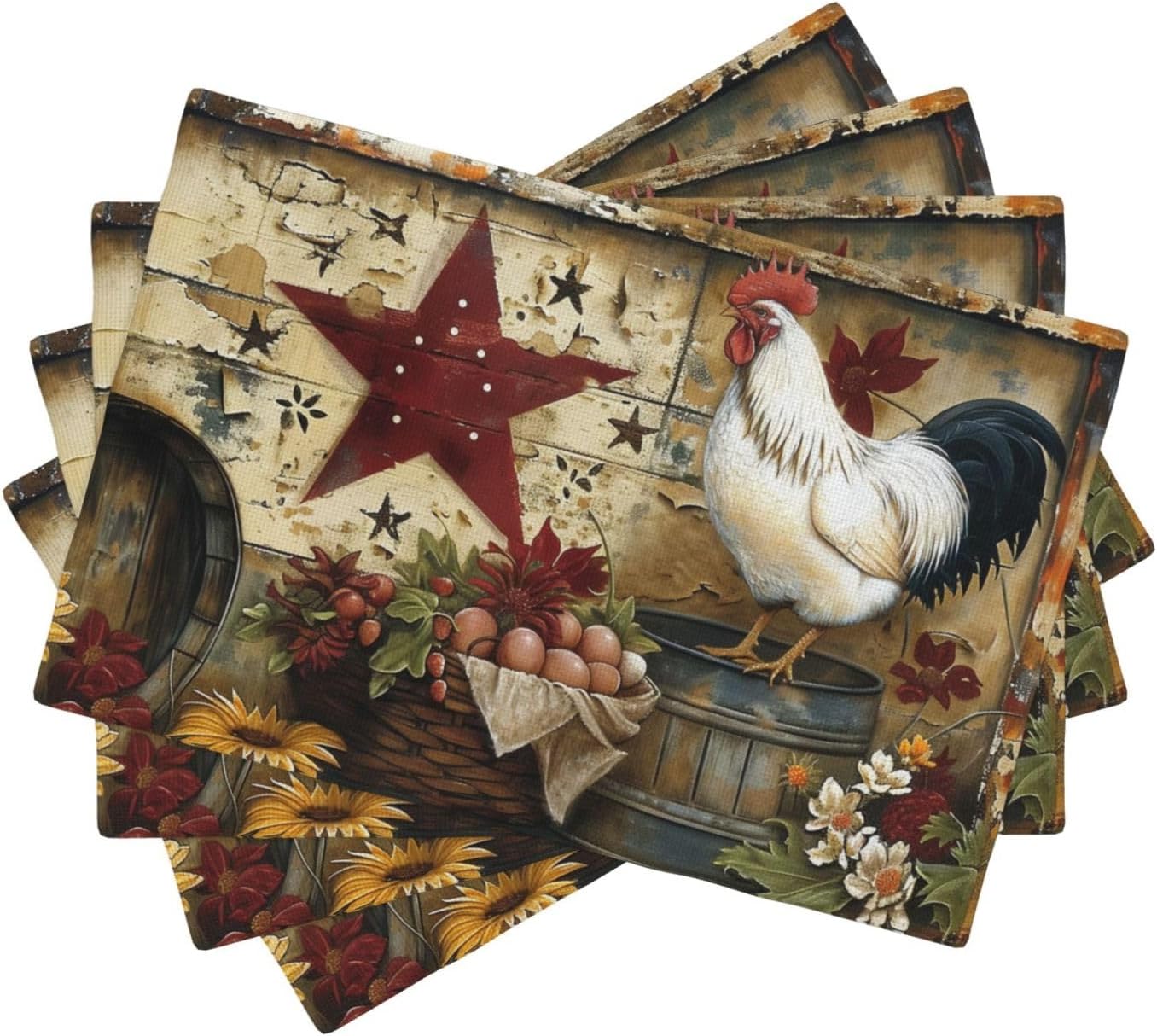 Amazon.com: Rooster Chicken Placemats Set of 4, 12 x 18 Inch Decorative ...