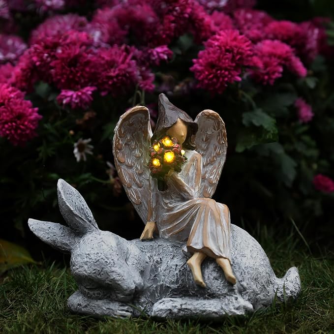 Amazon.com: Lewondr Angel Garden Statue,Sympathy Solar Garden Decor ...