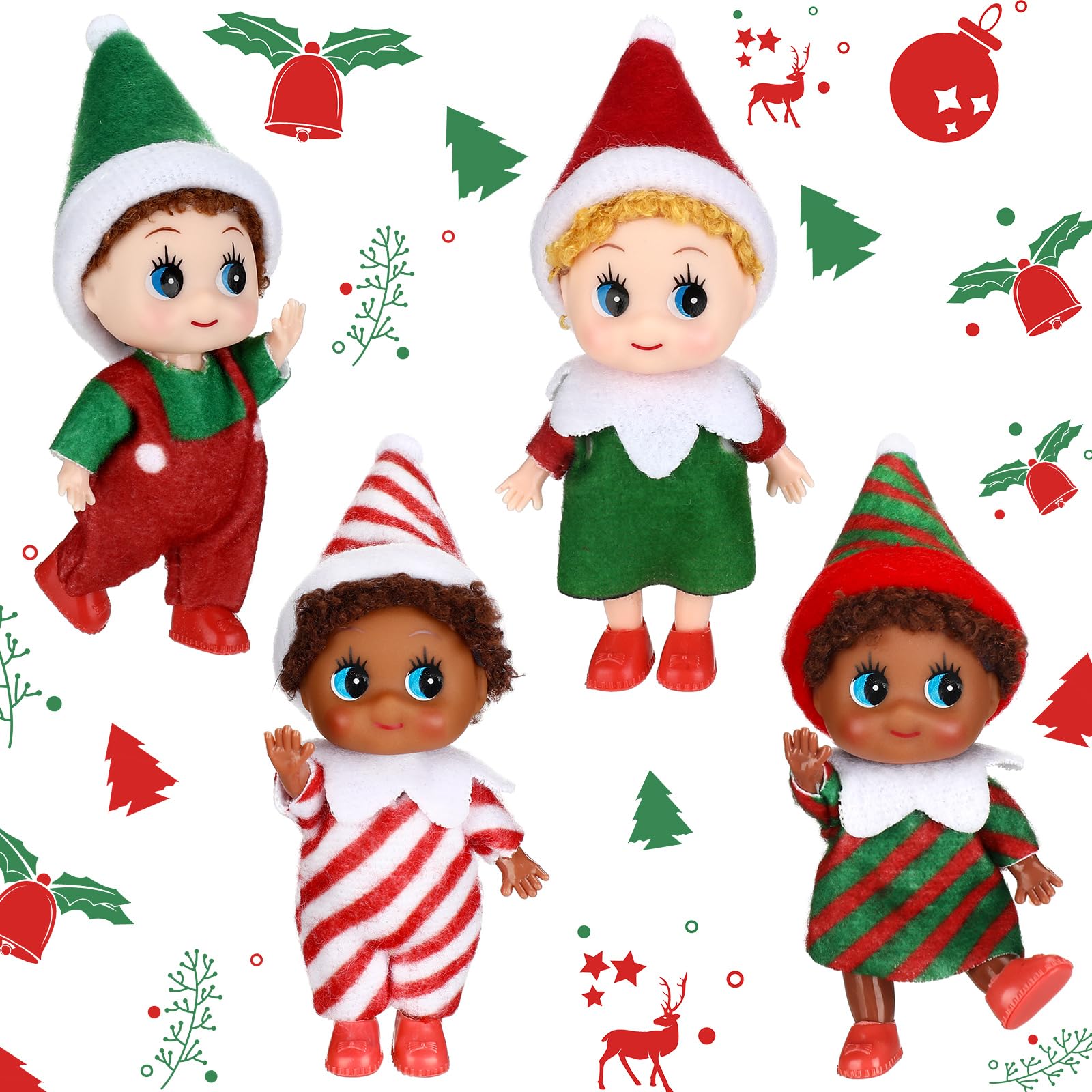 Amazon.com: Threan 4 Pcs Christmas Elf Baby Doll Tiny African American Doll Plush Elves Toy ...