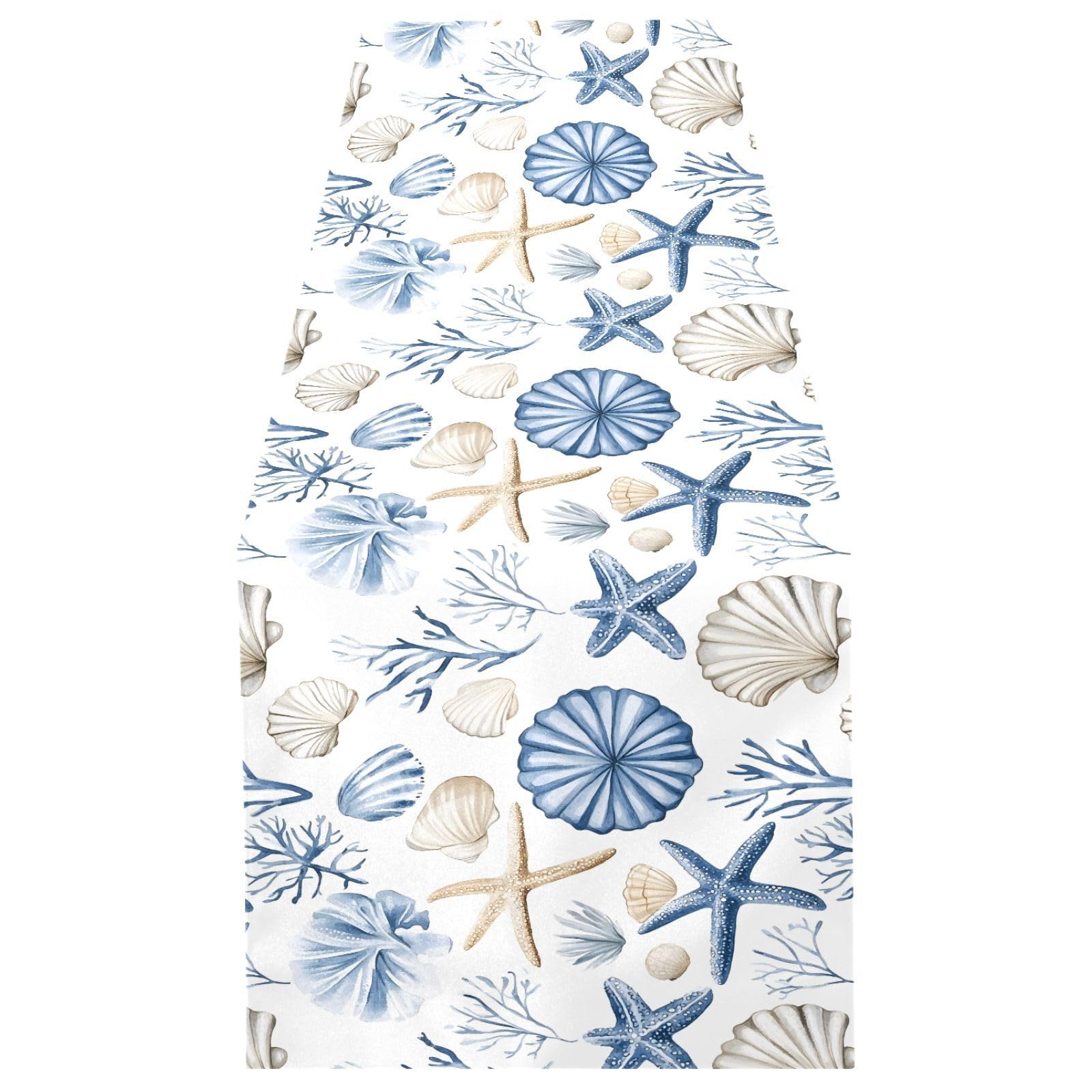 Amazon.com: Bolaz Table Runner-White Background with Blue and Shells ...
