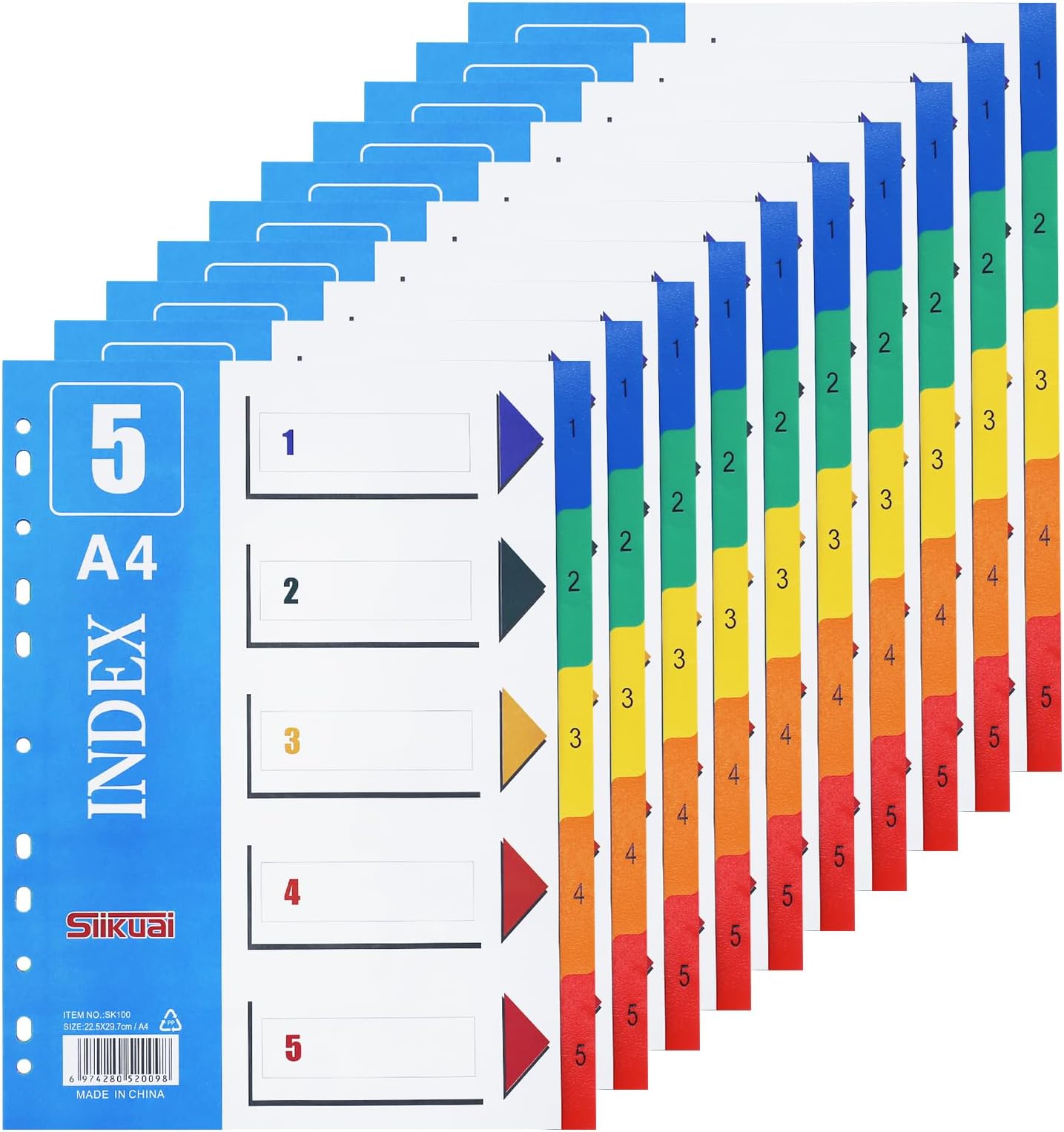 XHDA 1-5 Part Dividers A4, 10 Pack Multi-Colour Plastic A4 Index Folder ...