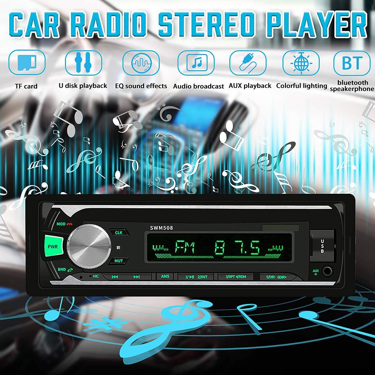 Buy 1 Din Bluetooth Autoradio Car Player Led Stereo Radio In-Dash Fm ...