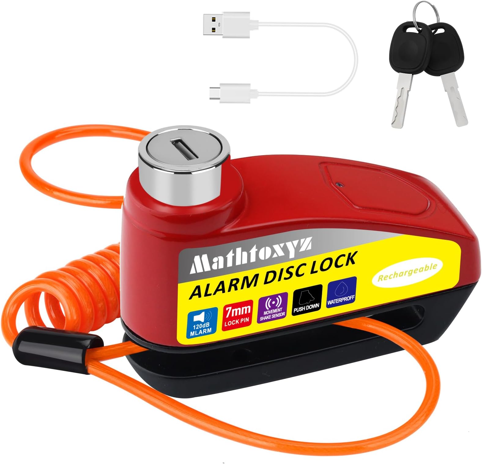 Amazon.com: Motorcycle Lock Rechargeable, 120dB Alarm Disc Brake Locks ...