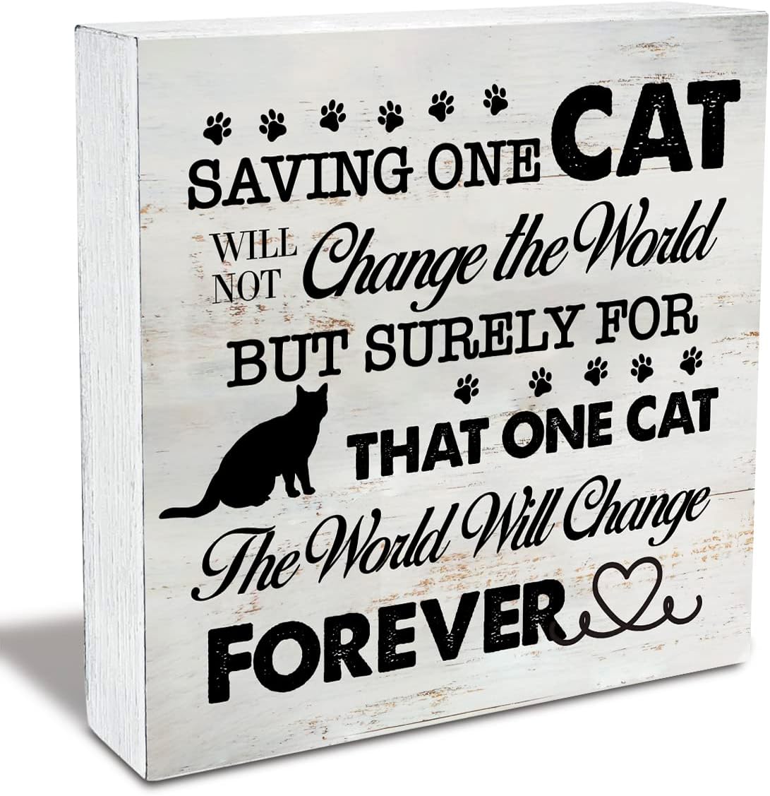 Amazon.com: Cat Decor Inspirational Cat Rescue Wood Sign Desk Decor ...