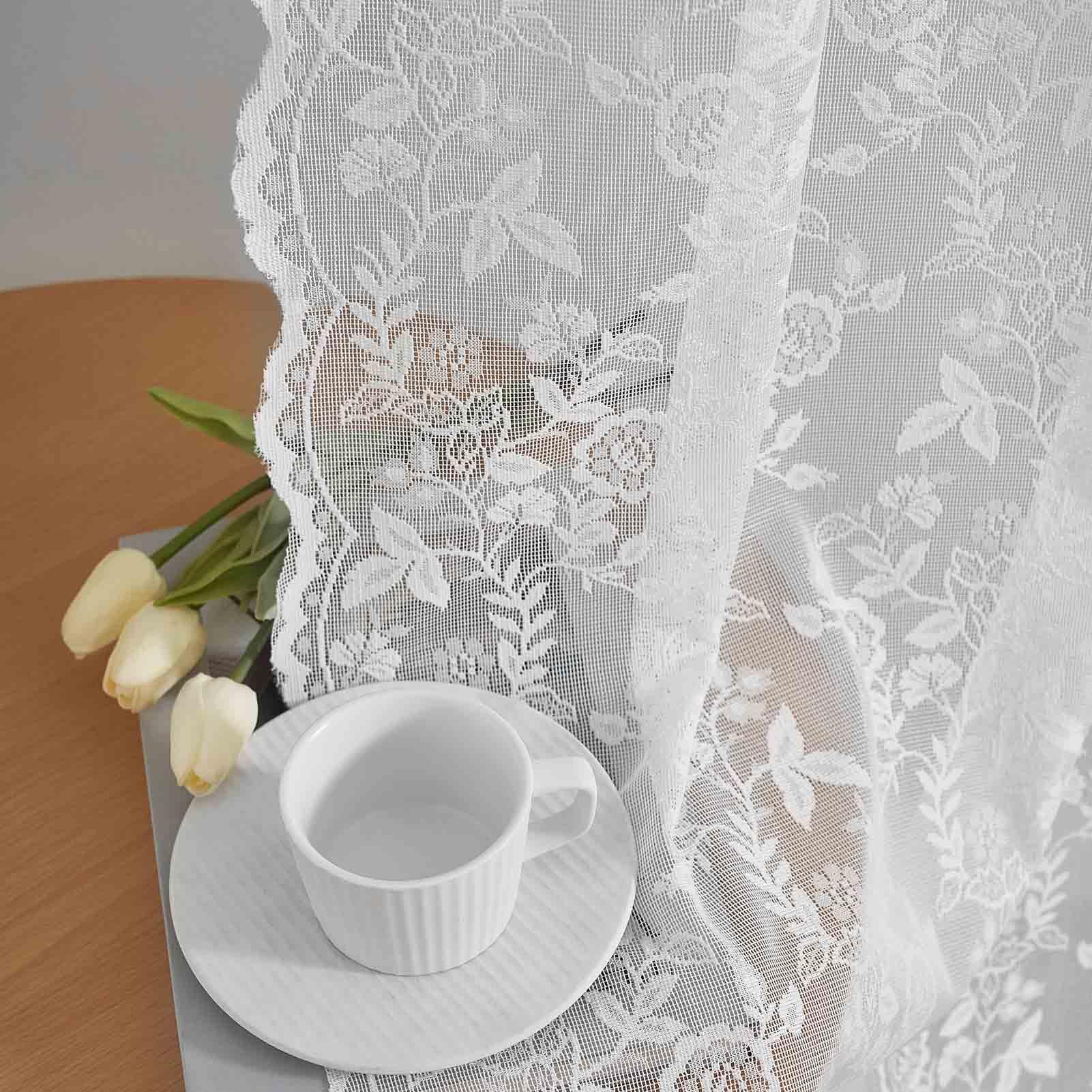 Amazon.com: FINECITY White Lace Curtains 45 Inch Length for Kitchen ...