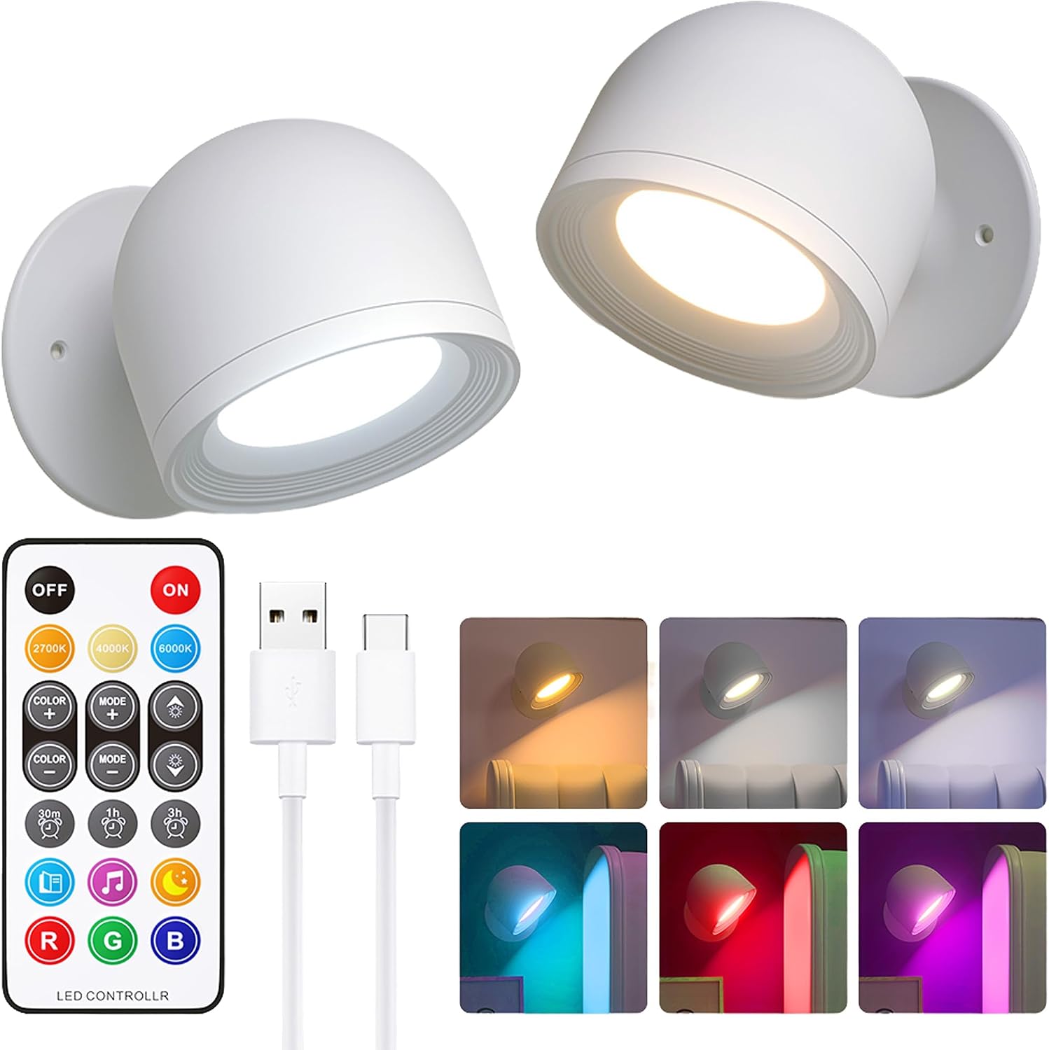Wall Sconces Set of 2, LED Rechargeable Wall Lights Battery Operated ...