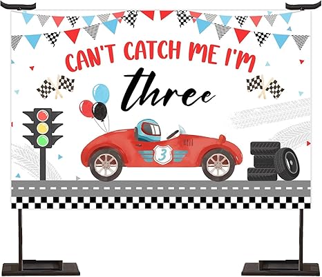 Amazon.com: Racing Car Theme 3rd Birthday Backdrop, Can't Catch Me I'm ...