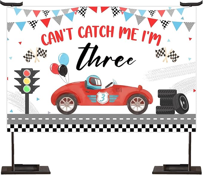 Amazon.com: Racing Car Theme 3rd Birthday Backdrop, Can't Catch Me I'm ...