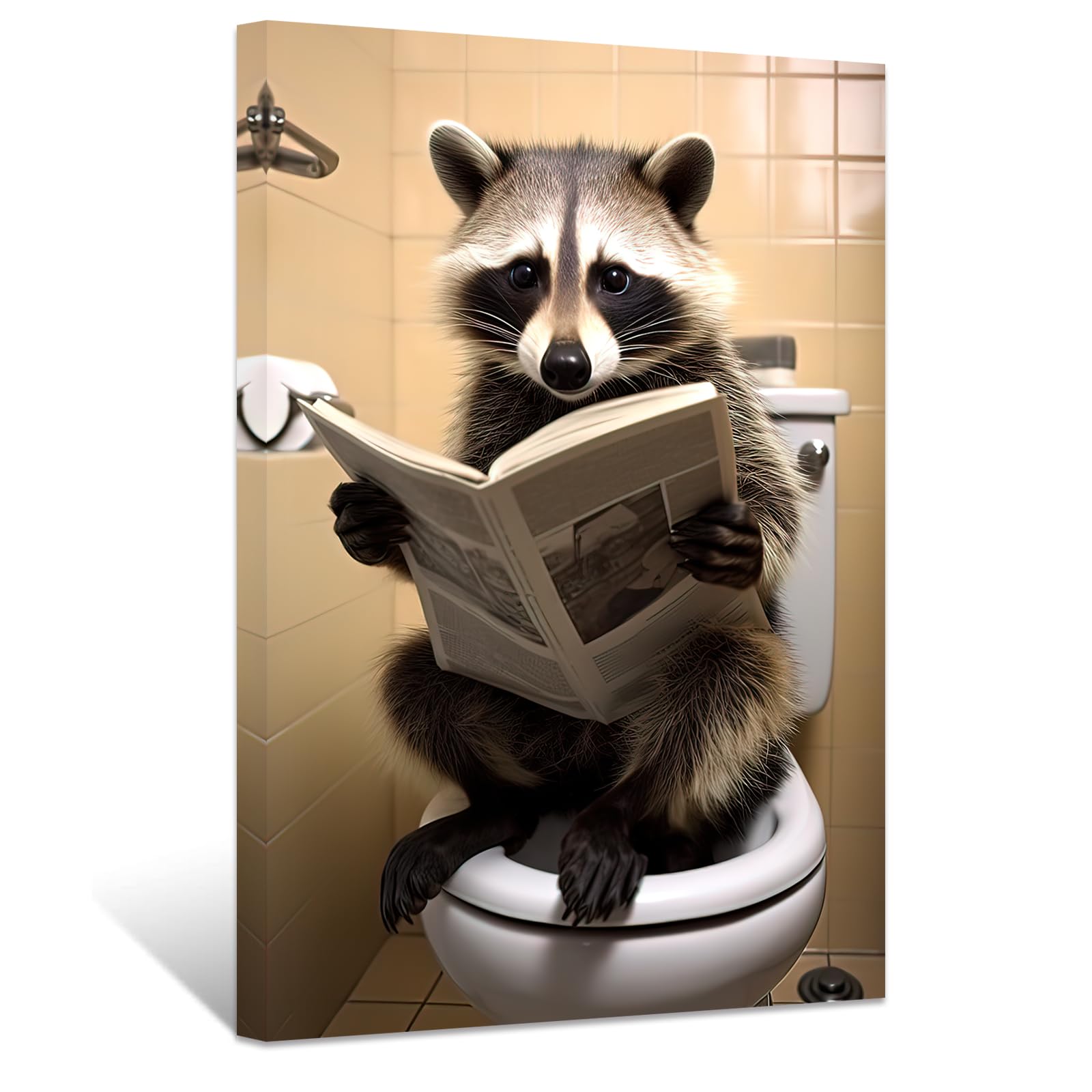Amazon.com: ZXHYWYM Funny Bathroom Wall Art Raccoon Reading Newspaper ...