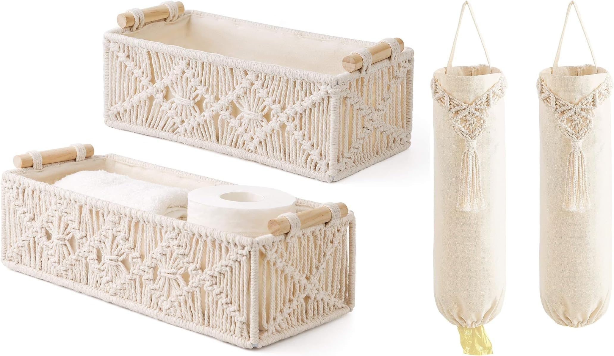 Amazon.com: Mkono Macrame Storage Baskets and Plastic Bag Holder, Boho ...