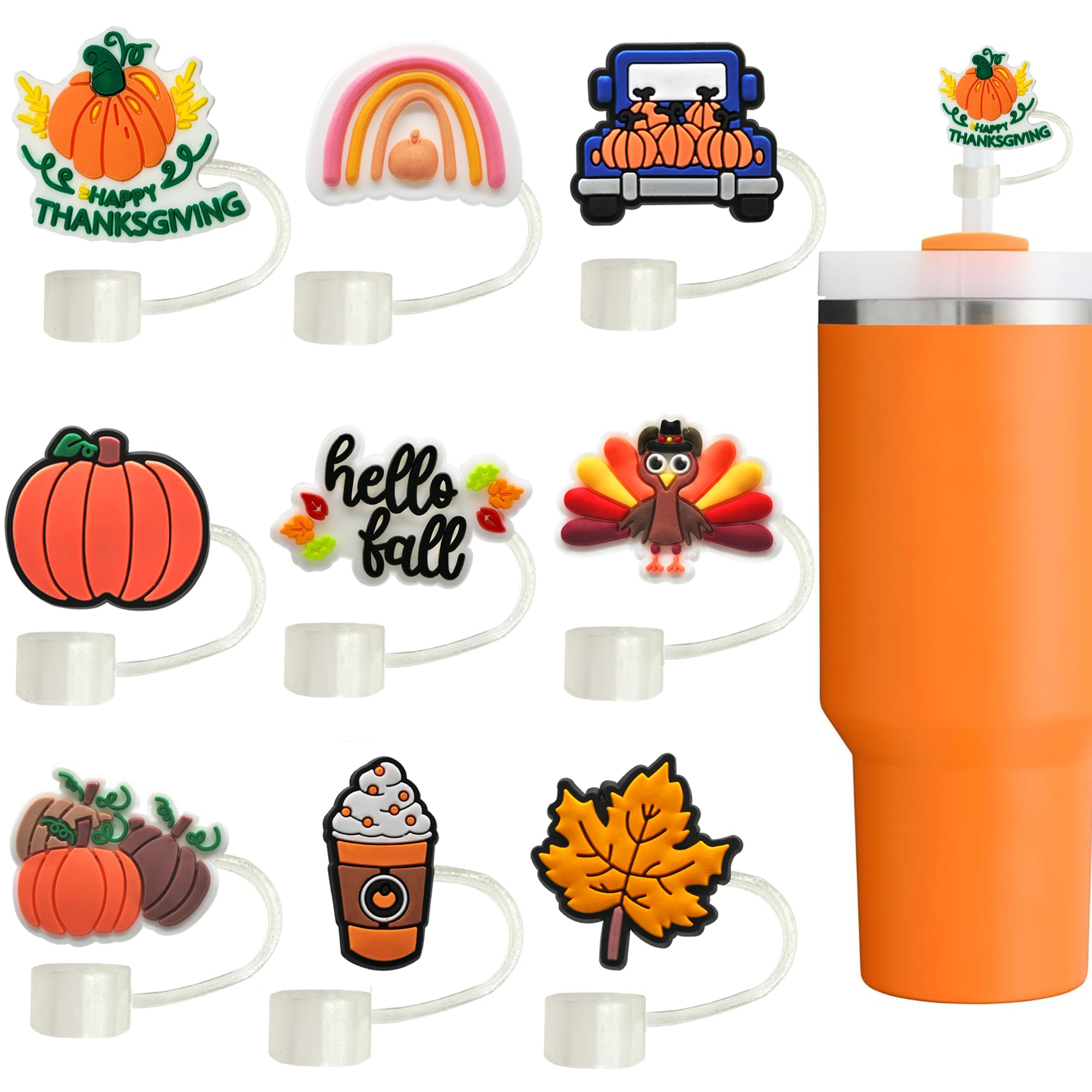 Amazon.com: 9pcs Fall straw Toppers for Stanley Cup Thanksgiving Straw ...