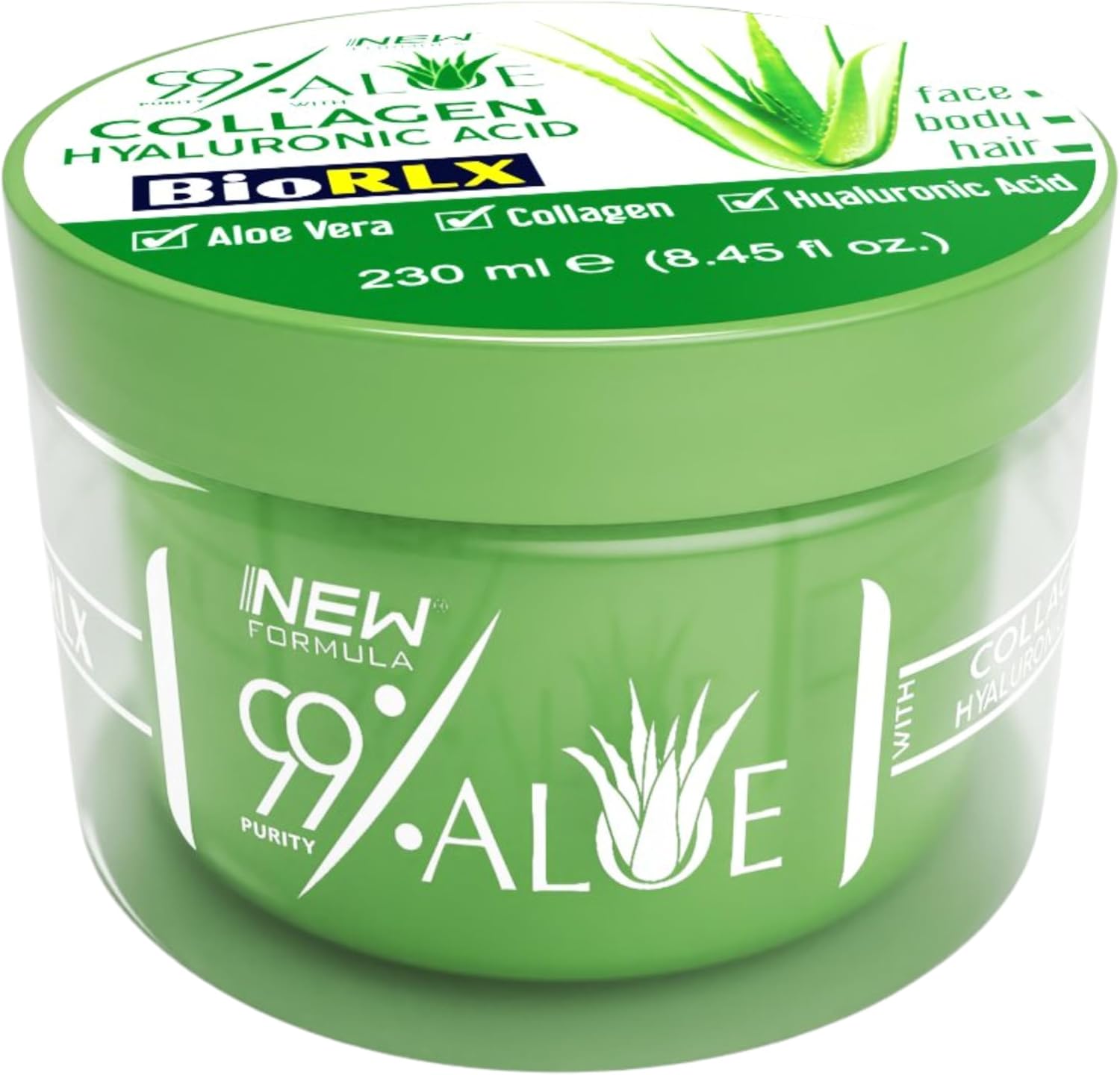 BioRLX 99% Aloe Vera Gel with Collagen and Hyaluronic Acid (Jar, 8.5 fl ...