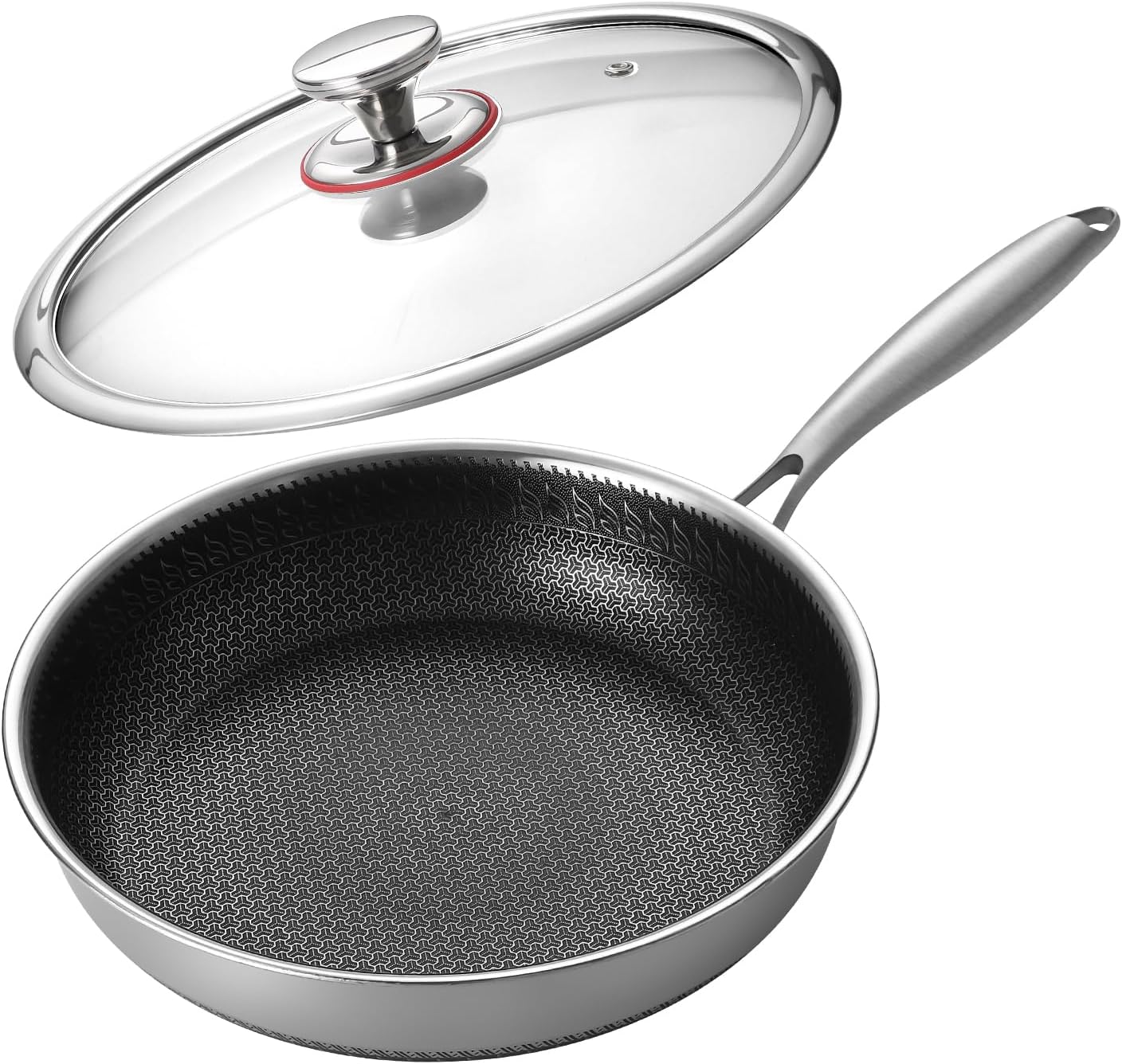Amazon.com: Non Stick Frying Pan with lid, 12 inch Stainless Steel Pan ...