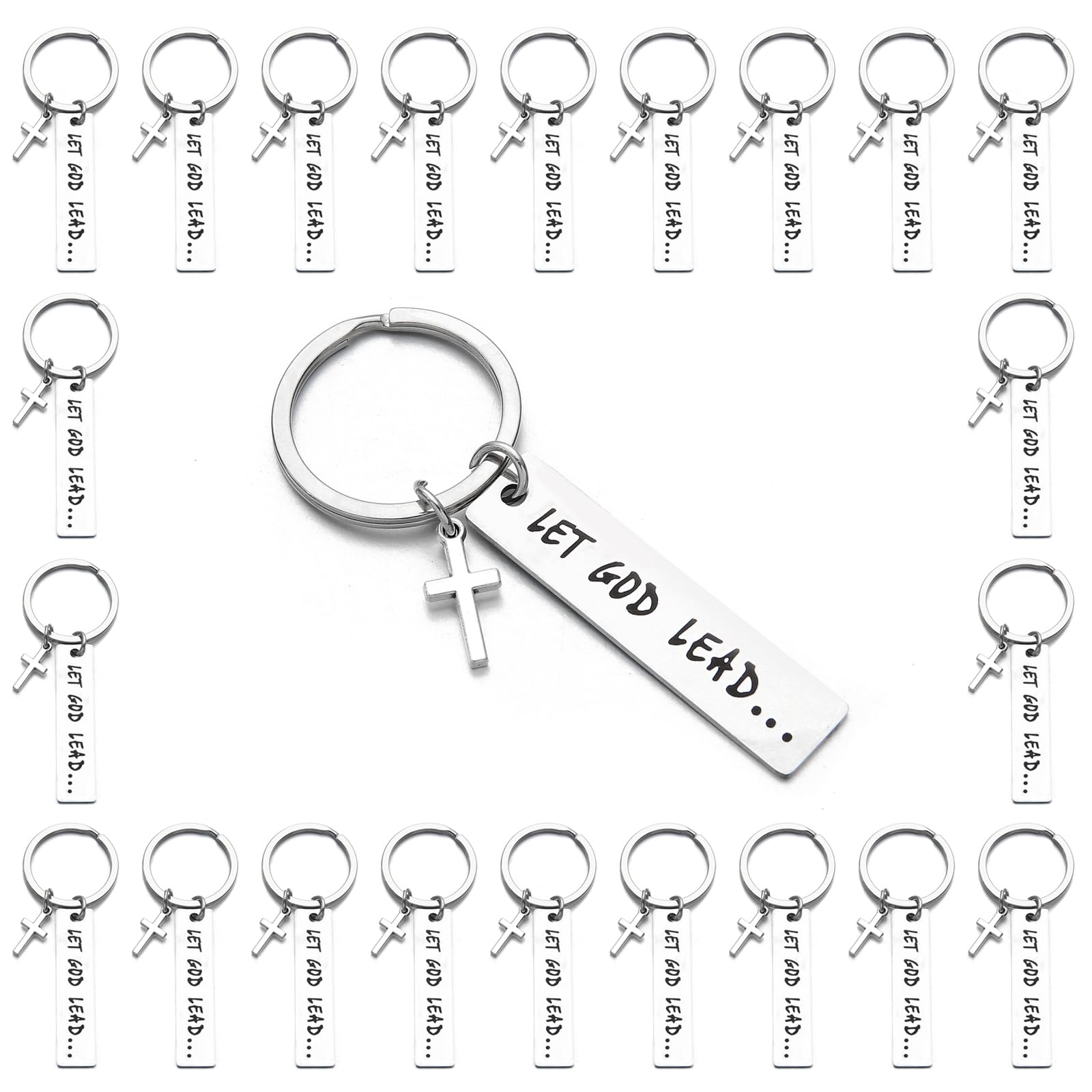 PHAETON 20PCS Christian Cross Keyring Inspirational Keychain Let God ...