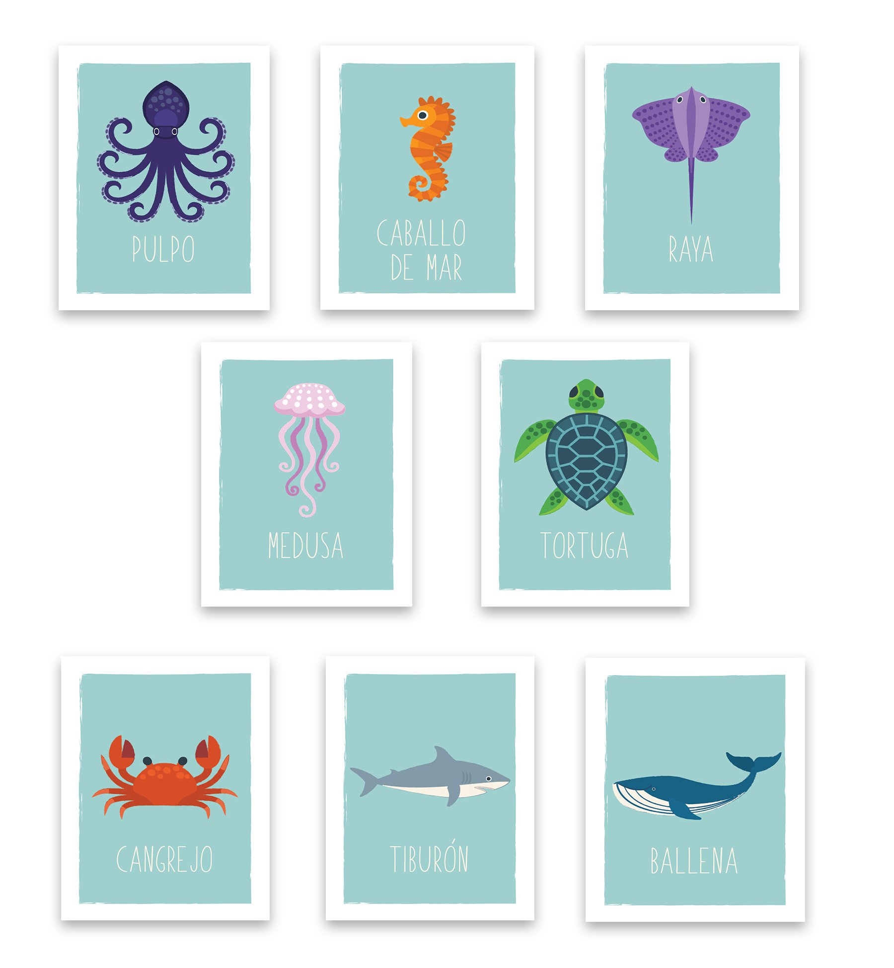 Amazon.com: Kindred Sol Collective Ocean Animals Wall Cards Spanish ...
