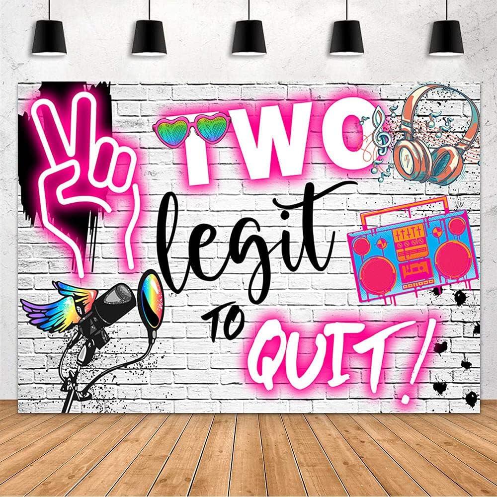 Amazon.com : MEHOFOND Two Legit to Quit Girl 2nd Birthday Backdrop Hip ...