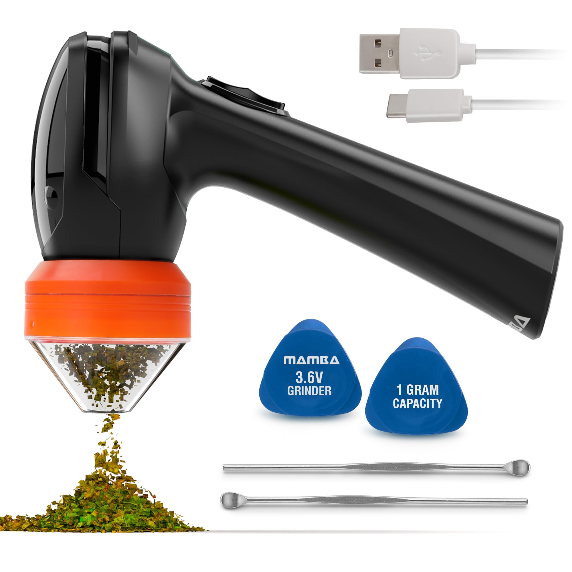 Mamba Lite 0.75g Orange All-Plastic Head USB Electric Herb Grinder ...