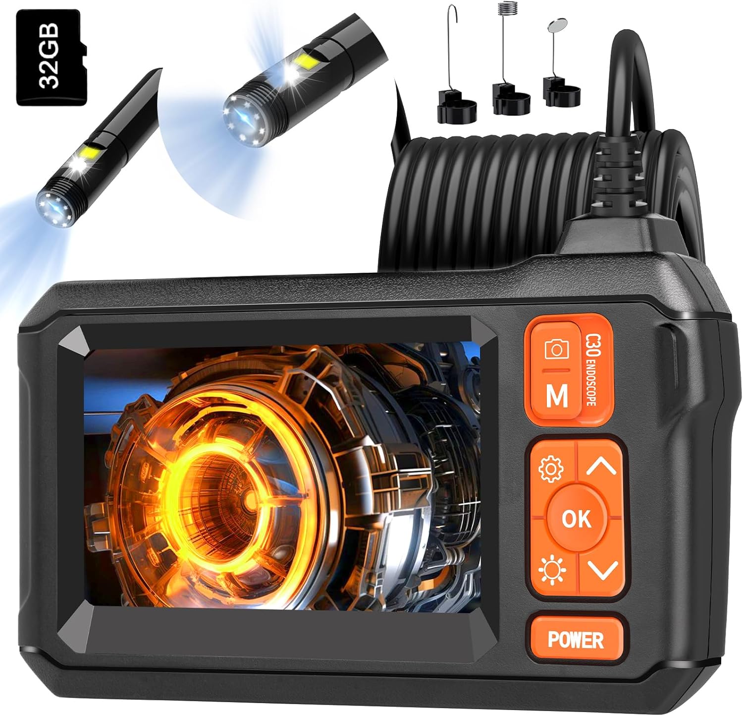 Dual Lens Borescope, Endoscope Camera with Light, 1080 HD Inspection ...