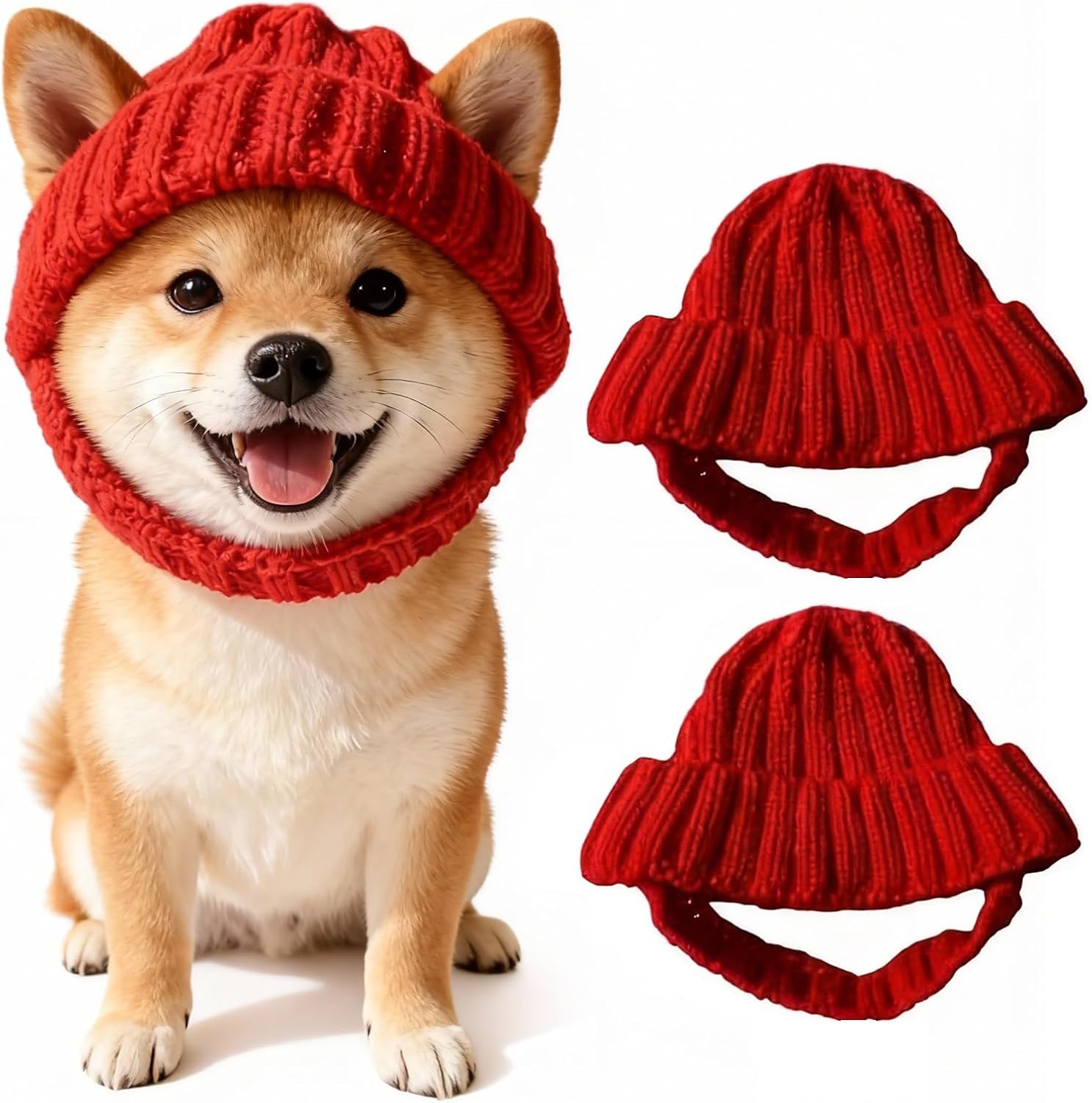 Amazon.com : Red Knit Dog Beanie with Ear Flaps – Warm Winter Hat ...