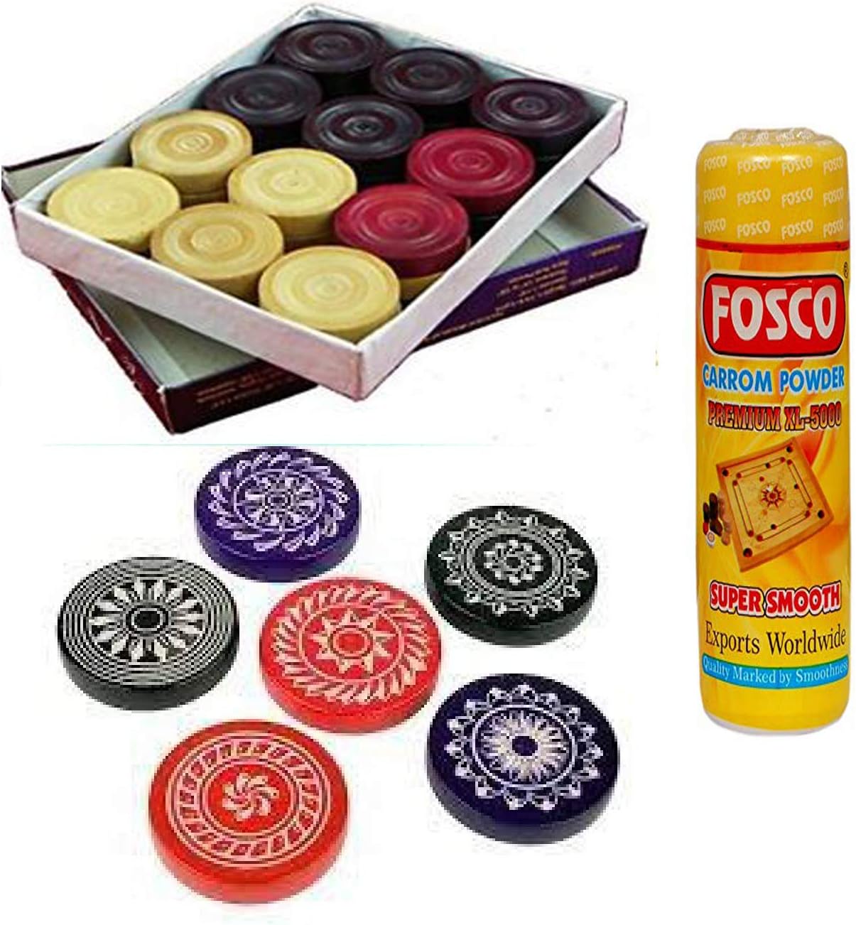 OPTIMUS Kid,Teen,Adult Premium Carrom Combo Q - 250 Gm Disco Carrom ...