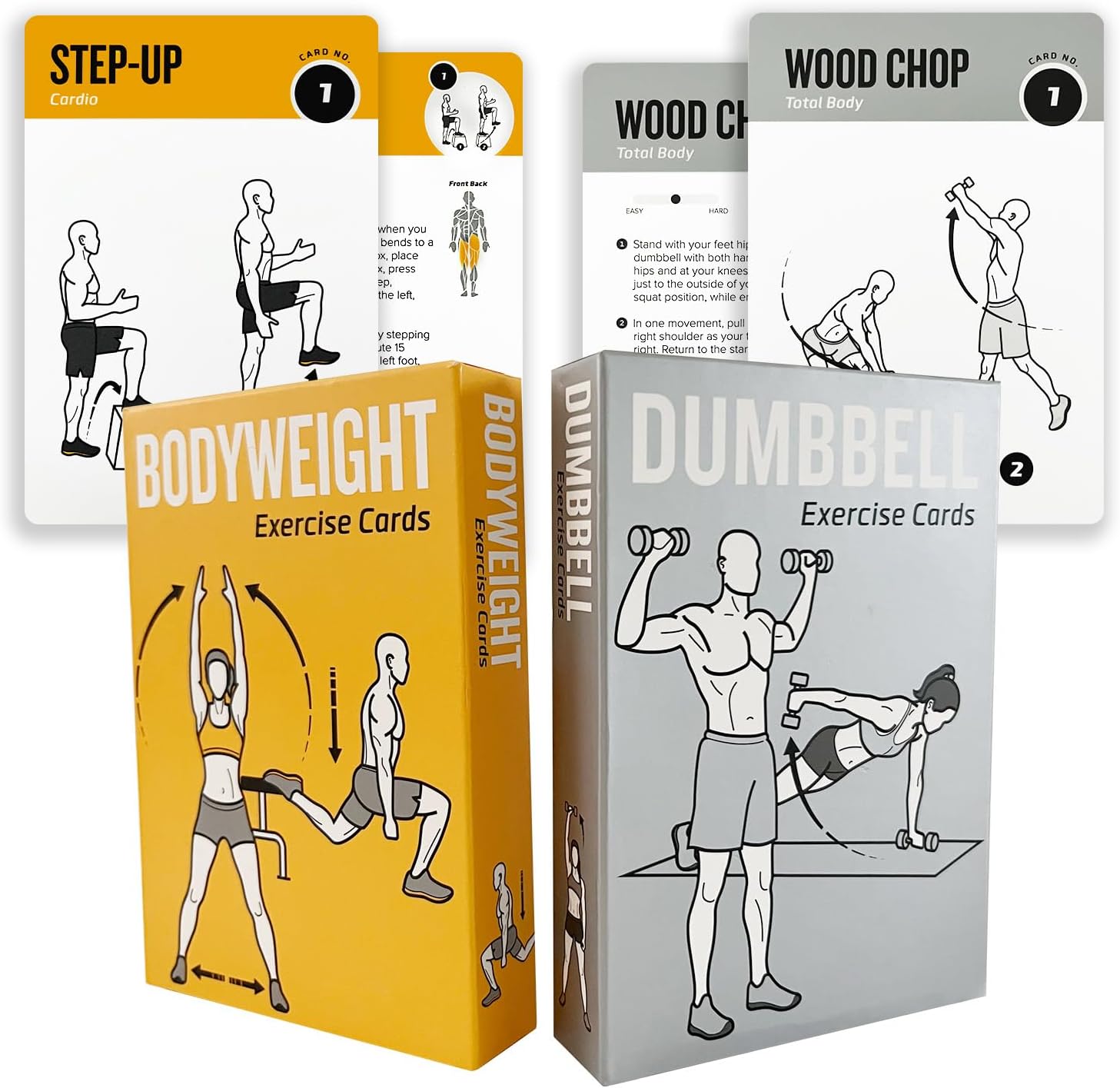 Bodyweight & Dumbbell Workout Cards - 100 Large 5"x3.5" Exercise Cards ...