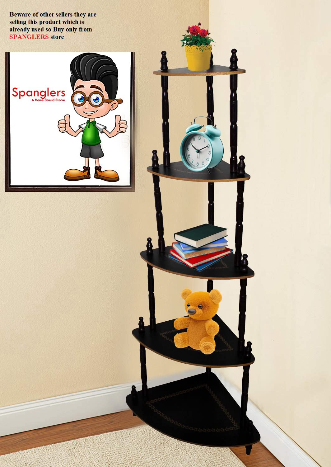 Velgo Hub 5 Shelve/Tier MDF Wall Corner Stand, Floor Standing, Brown ...