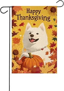 Amazon.com : KEEPAEON Samoyed Pumpkin Vertical Double Sided Linen 12x18 ...