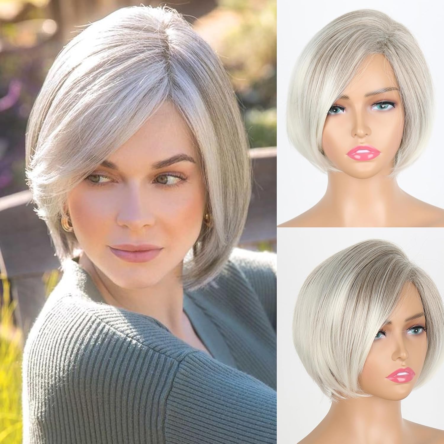 Amazon.com : Matthia Straight Bob Wig Platinum Blonde Short Wigs for ...