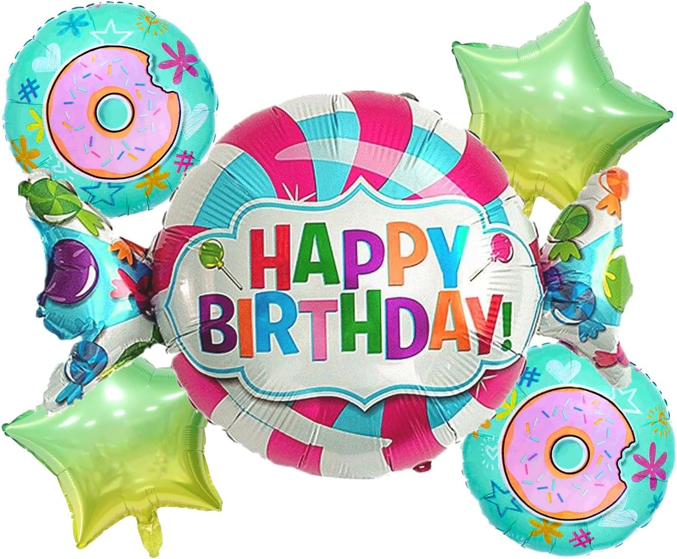 AMFIN (Pack of 5) Candy/Donut Theme Happy Birthday Foil Balloons - Multi : Amazon.in: Toys & Games