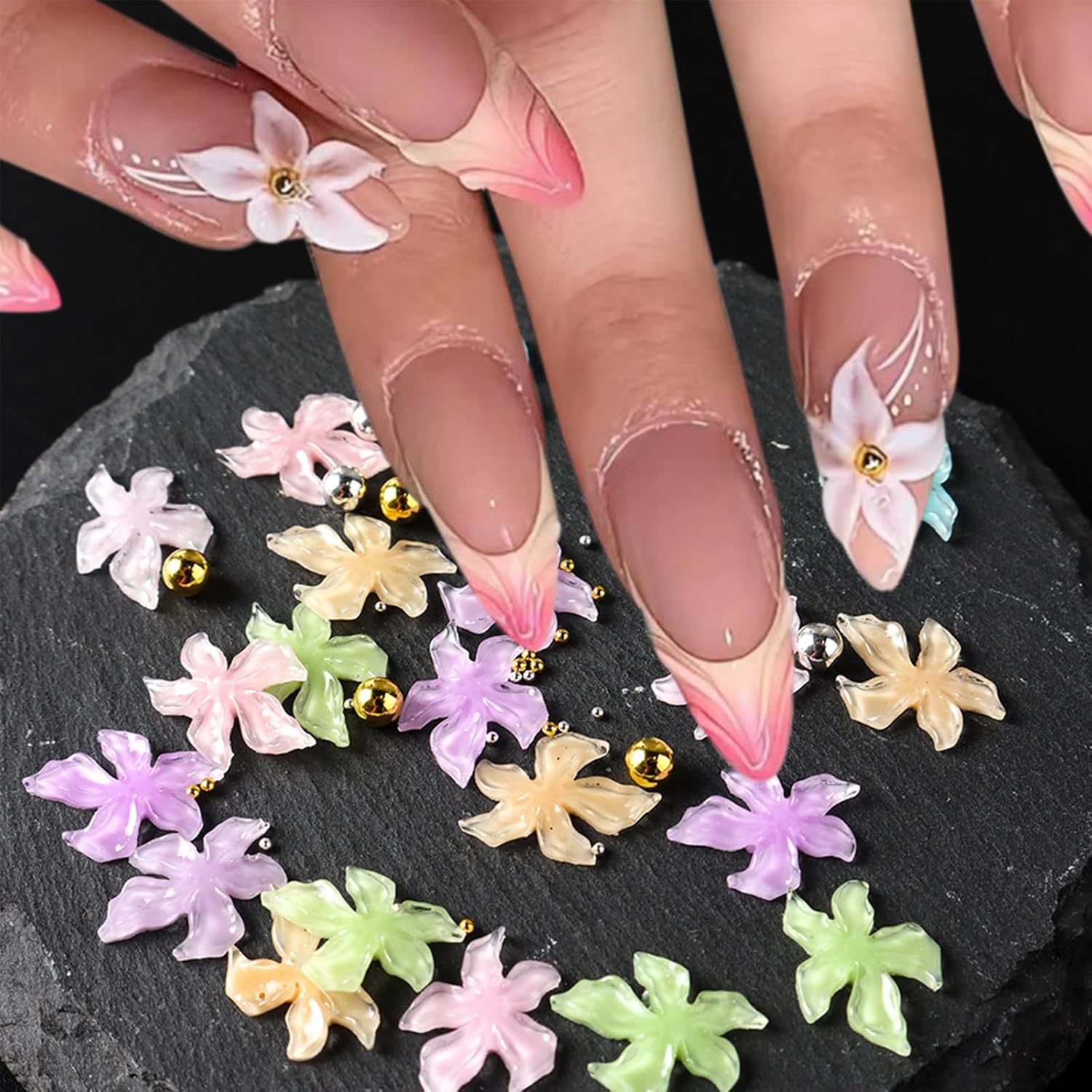 Amazon.com: 100 Pcs Hibiscus Flower Nail Charms, Ice Translucent ...