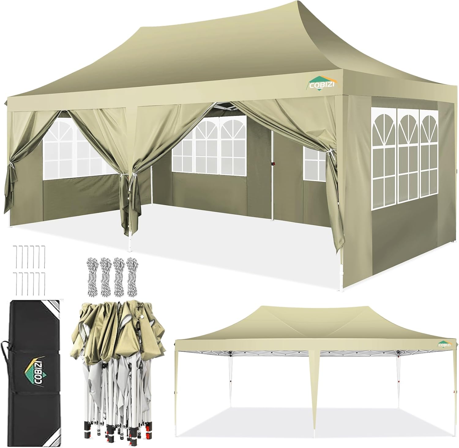 Amazon.com : COBIZI 10x20 Pop up Canopy Tent with 6 Sidewalls, Easy Set ...