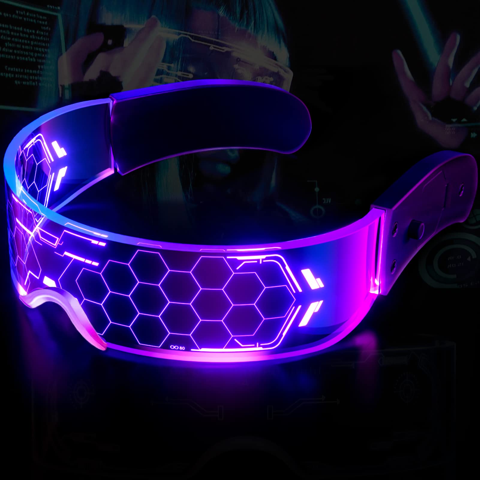 NIUCOO LED Visor Glasses Light Up: Cyberpunk Futuristic Luminous ...