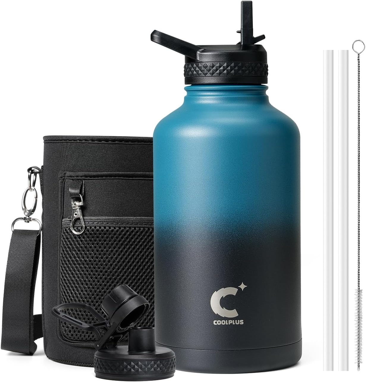 Amazon.com: Coolplus 64 oz Water Bottle With Straw Spout Lid, Insulated ...