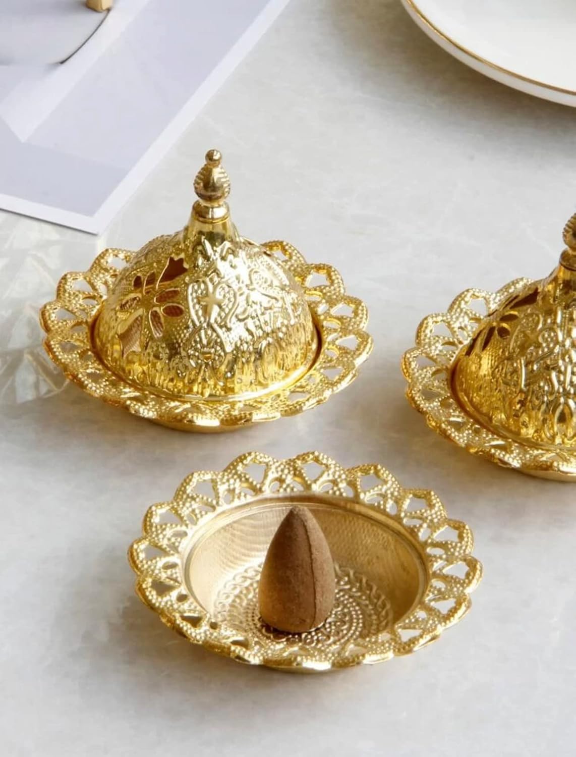 Amazon.com: Gold Arabic Incense Holder, Cone/Bakhoor Burner, Middle ...