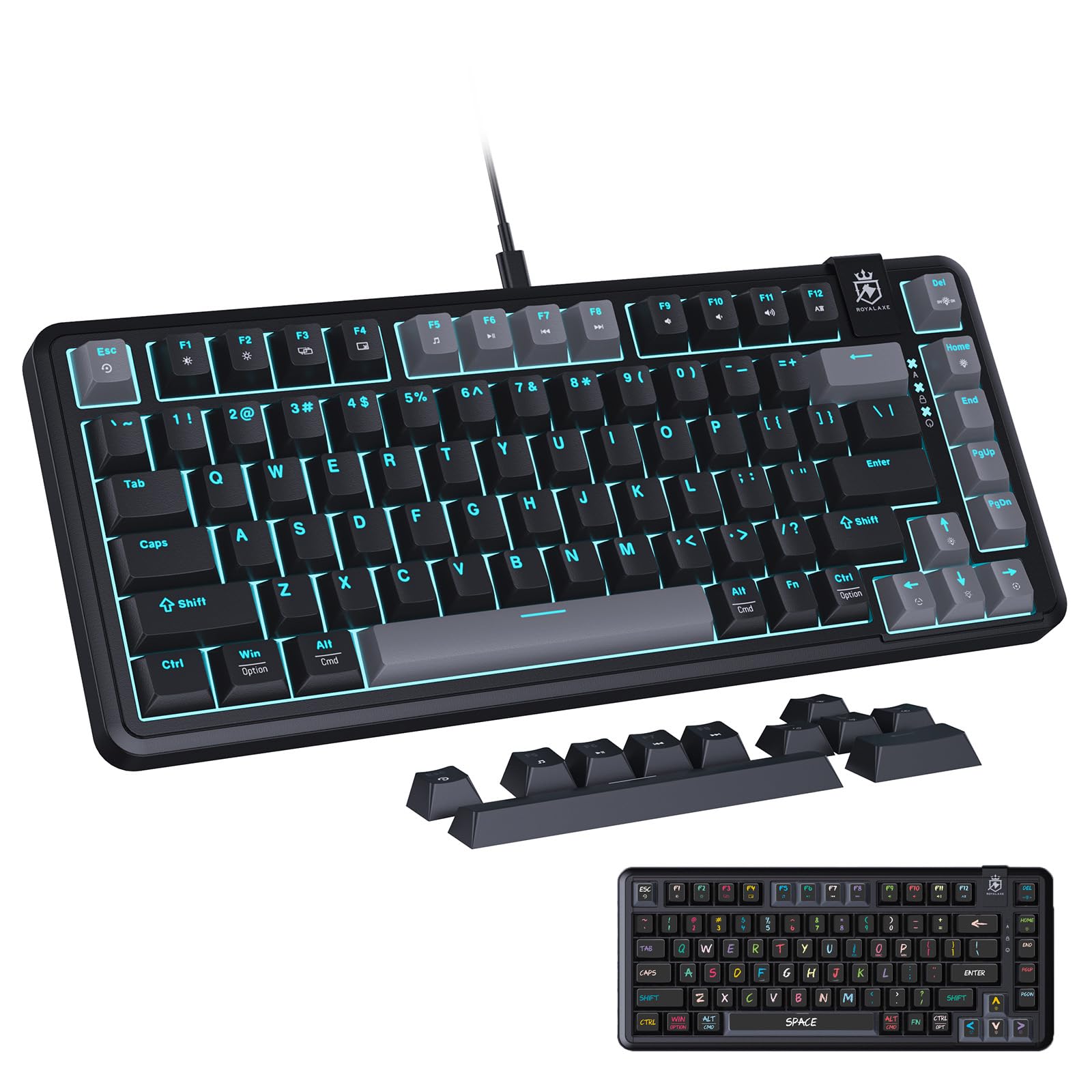 Amazon.com: ROYALAXE 75% Mechanical Gaming Keyboard, LED Backlit Wired ...