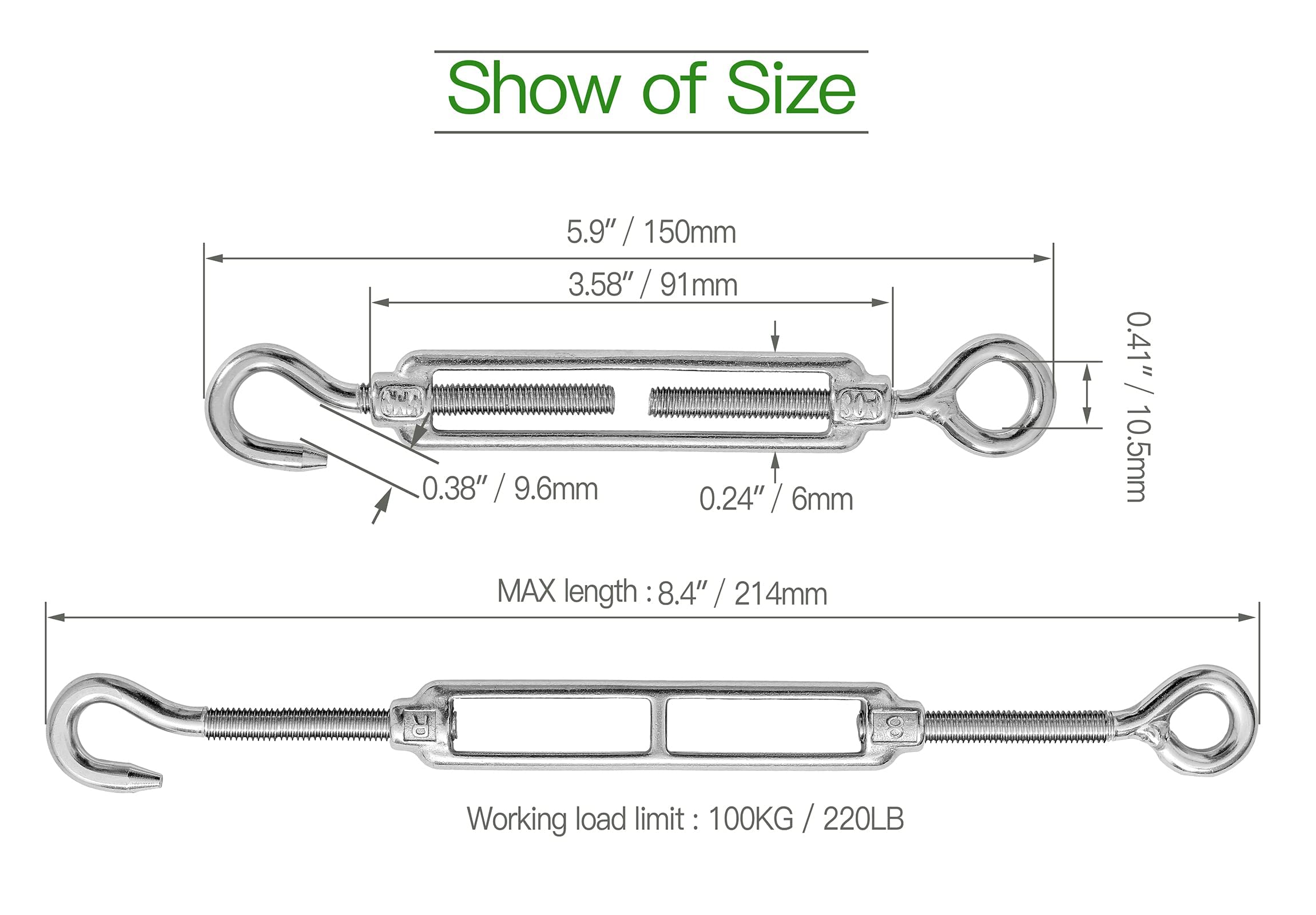 Snapklik.com : Jamiikury 3PCS M6 Hook & Eye Turnbuckle 304 Stainless ...