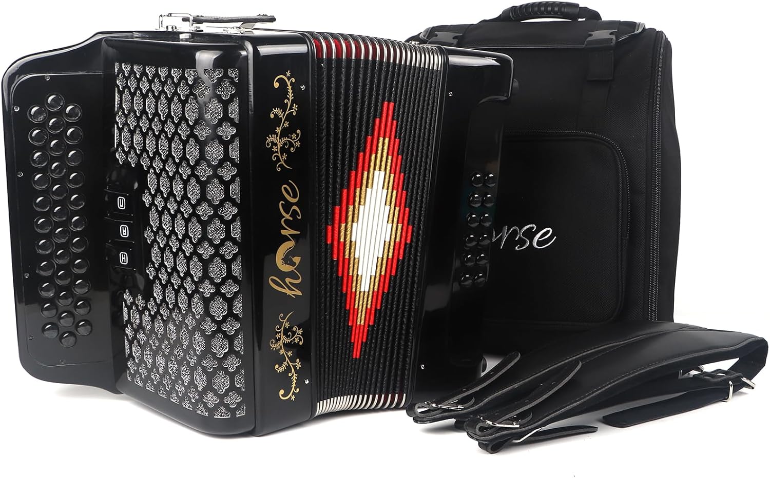 Amazon.com: Horse 34 Key Accordion,12 Bass 3-Row G/C/F Diatonic ...