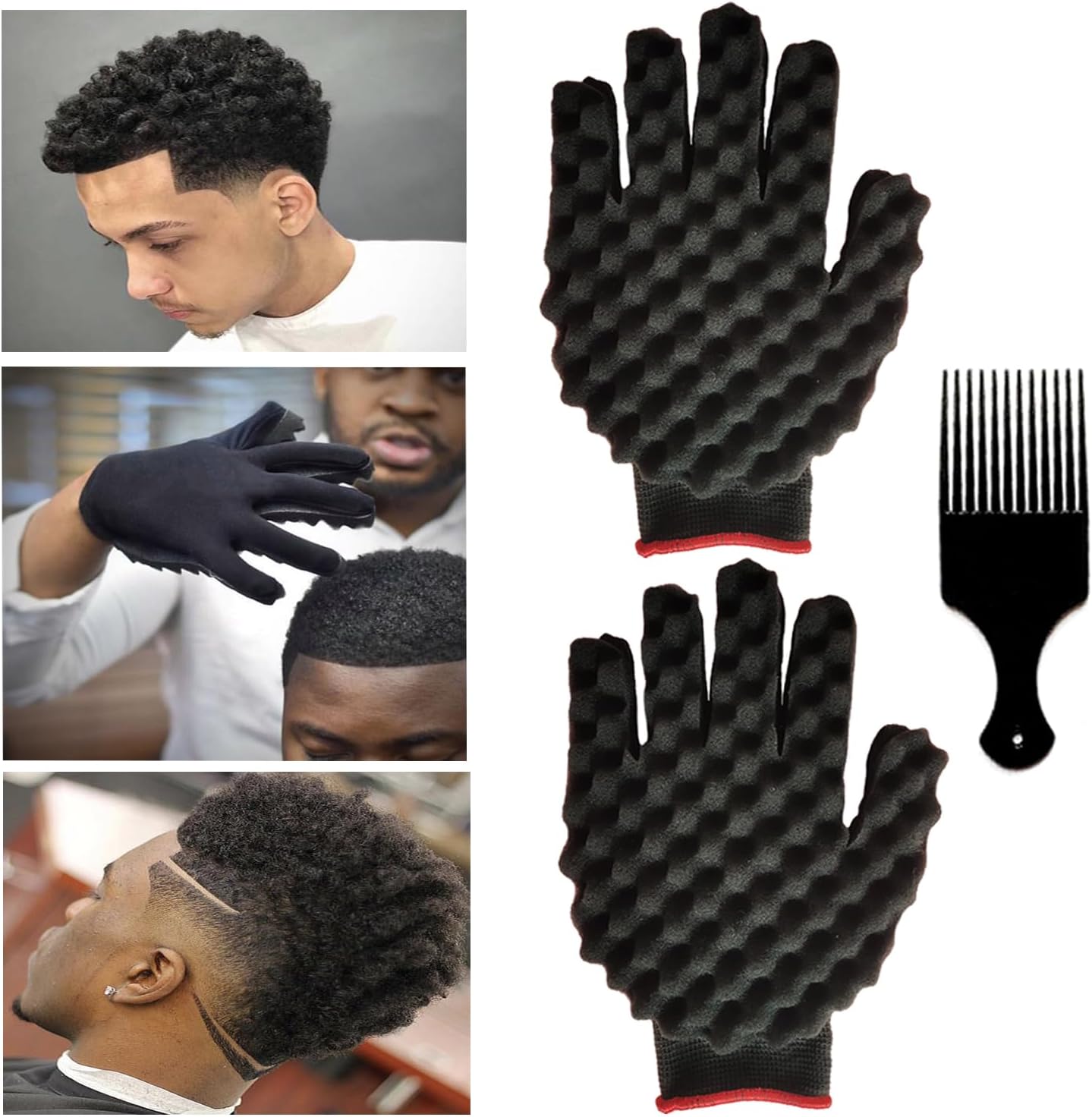 2PCS Hair Curl Sponge Gloves, Magic Curly Sponge Gloves Barber Curl ...