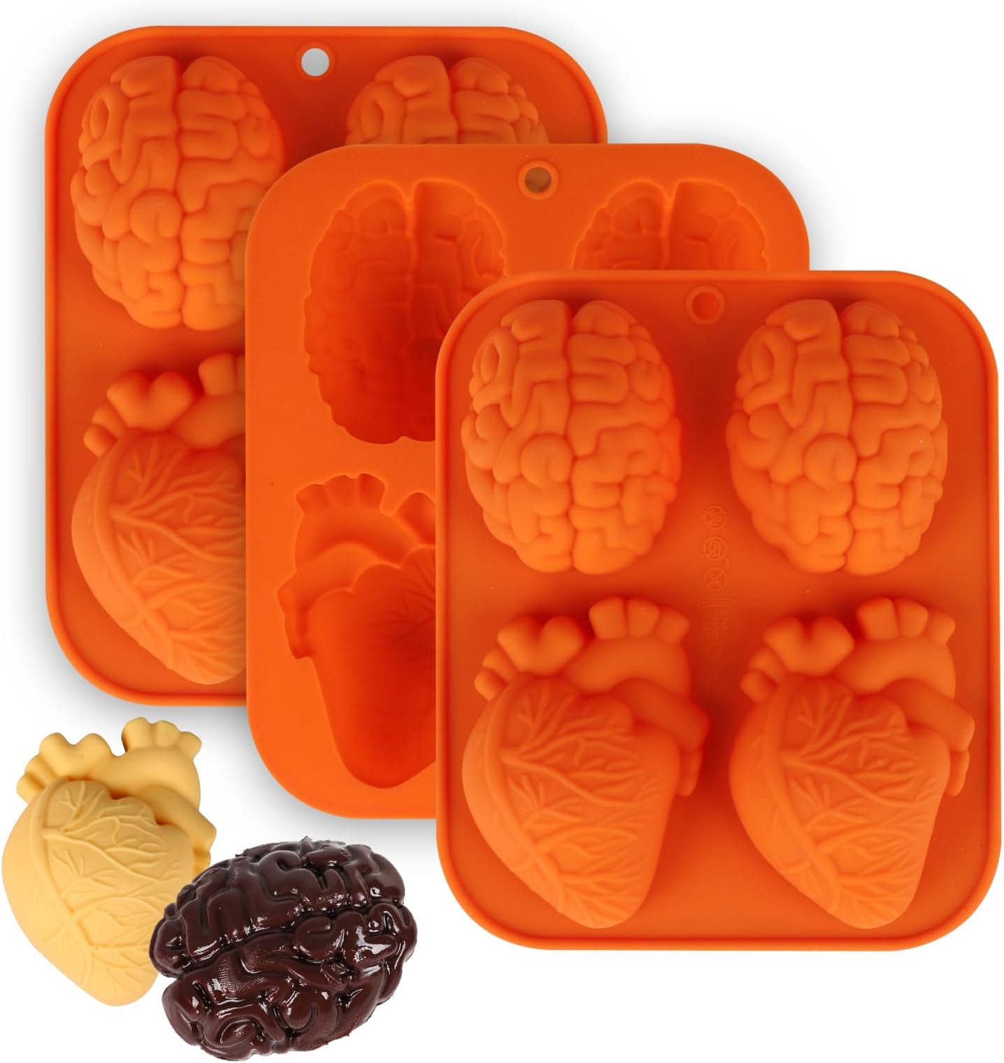 Amazon.com: Hewomate Brain and Heart Chocolate Mold, 3 Pieces Silicone ...