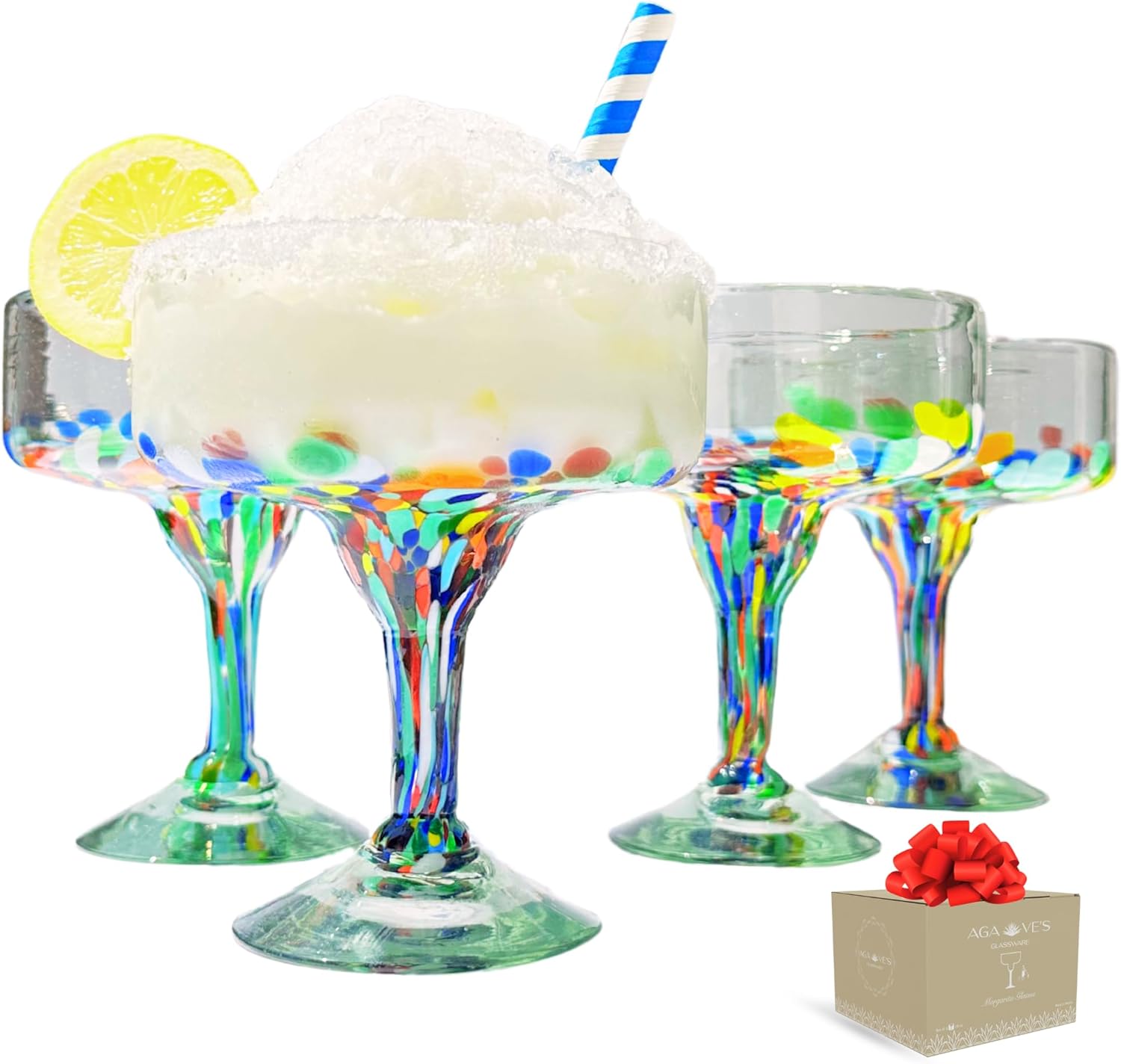 Amazon.com | AGAVE'S GLASSWARE Margarita Glasses Set of 4 (16 oz) Gift ...