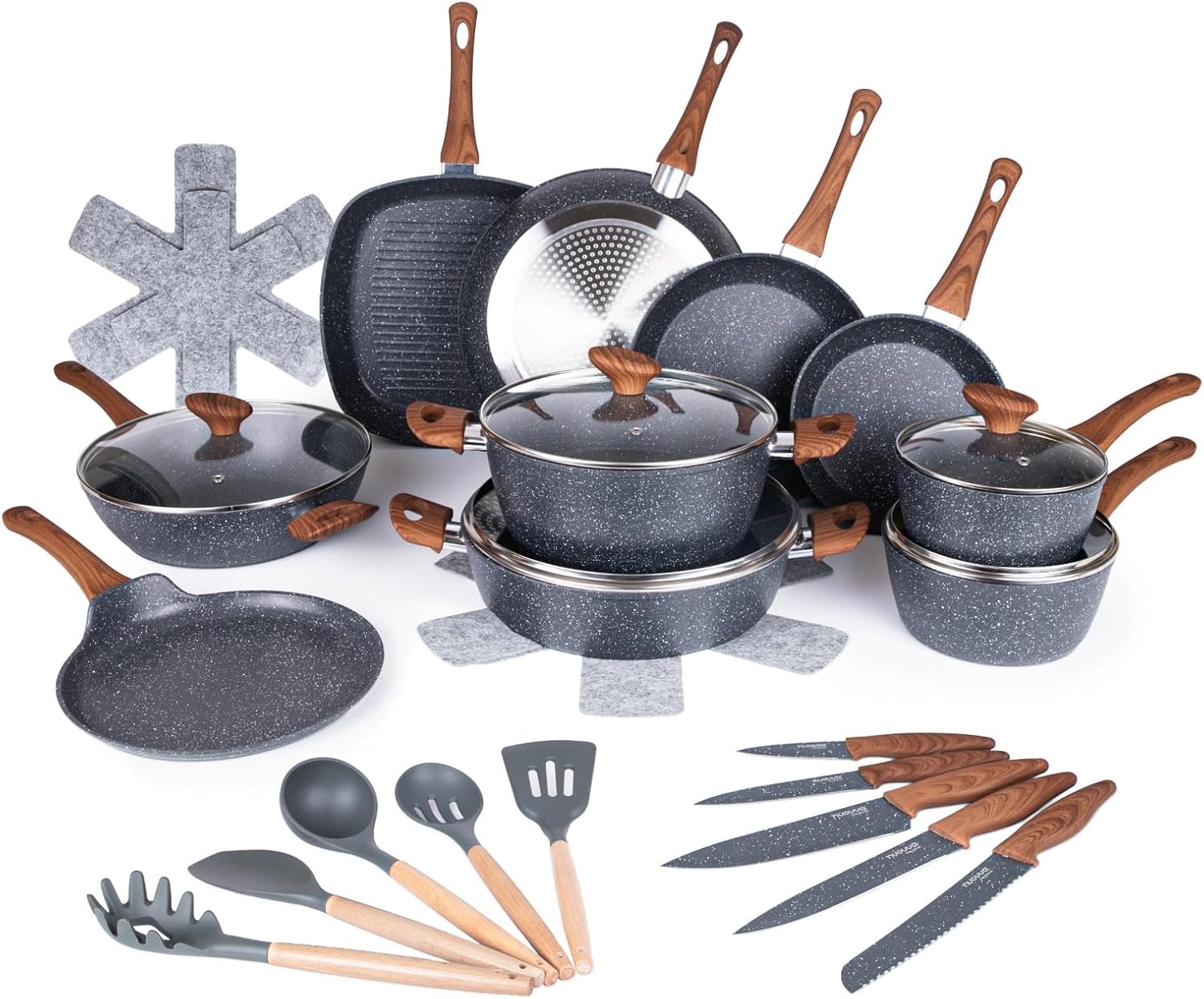 Pots and Pans Set Non Stick – Induction Hob Pot Sets – 35pcs Kitchen ...