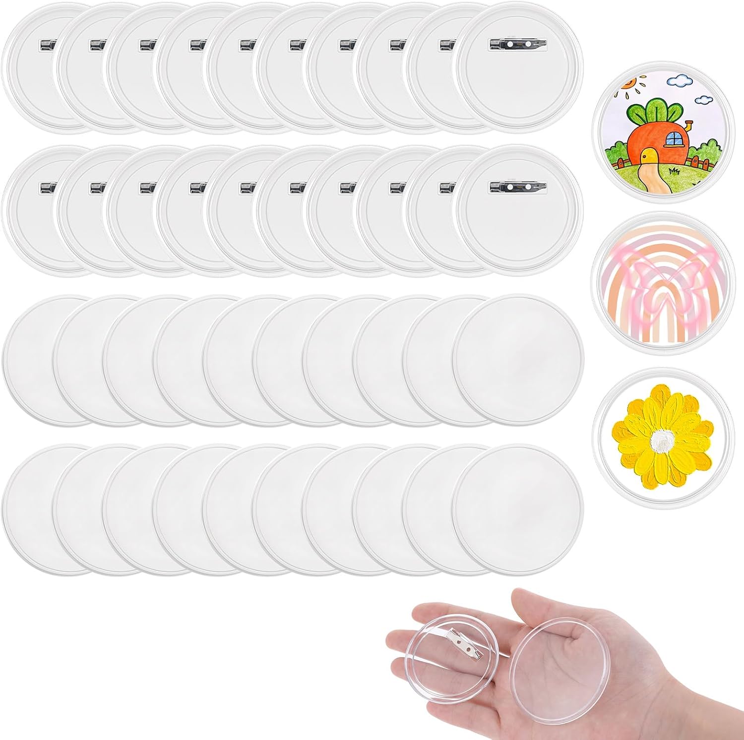 Amazon.com: 20 Piece Clear Button Pins, Acrylic Buttons Pin Badge Clear ...