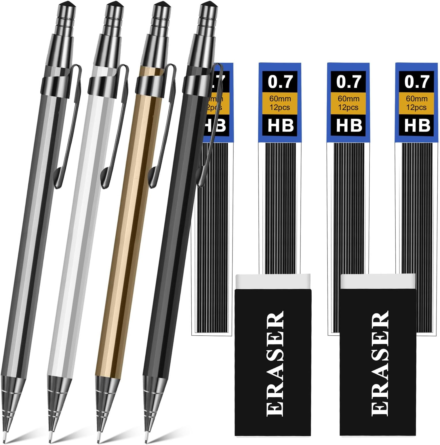4Pcs Mechanical Pencil Set 0.3 0.5 0.7 0.9mm HB Mechanical Pencil ...