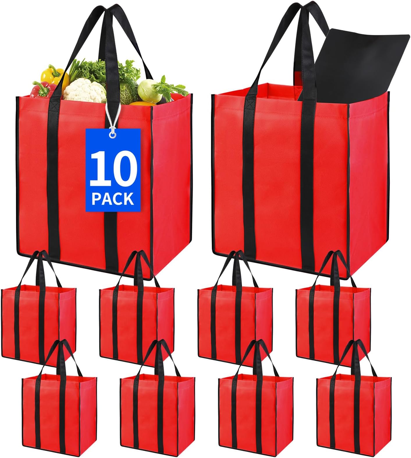 Amazon.com: NERUB 10 Pack Reusable Reinforced Handle Grocery Bags ...